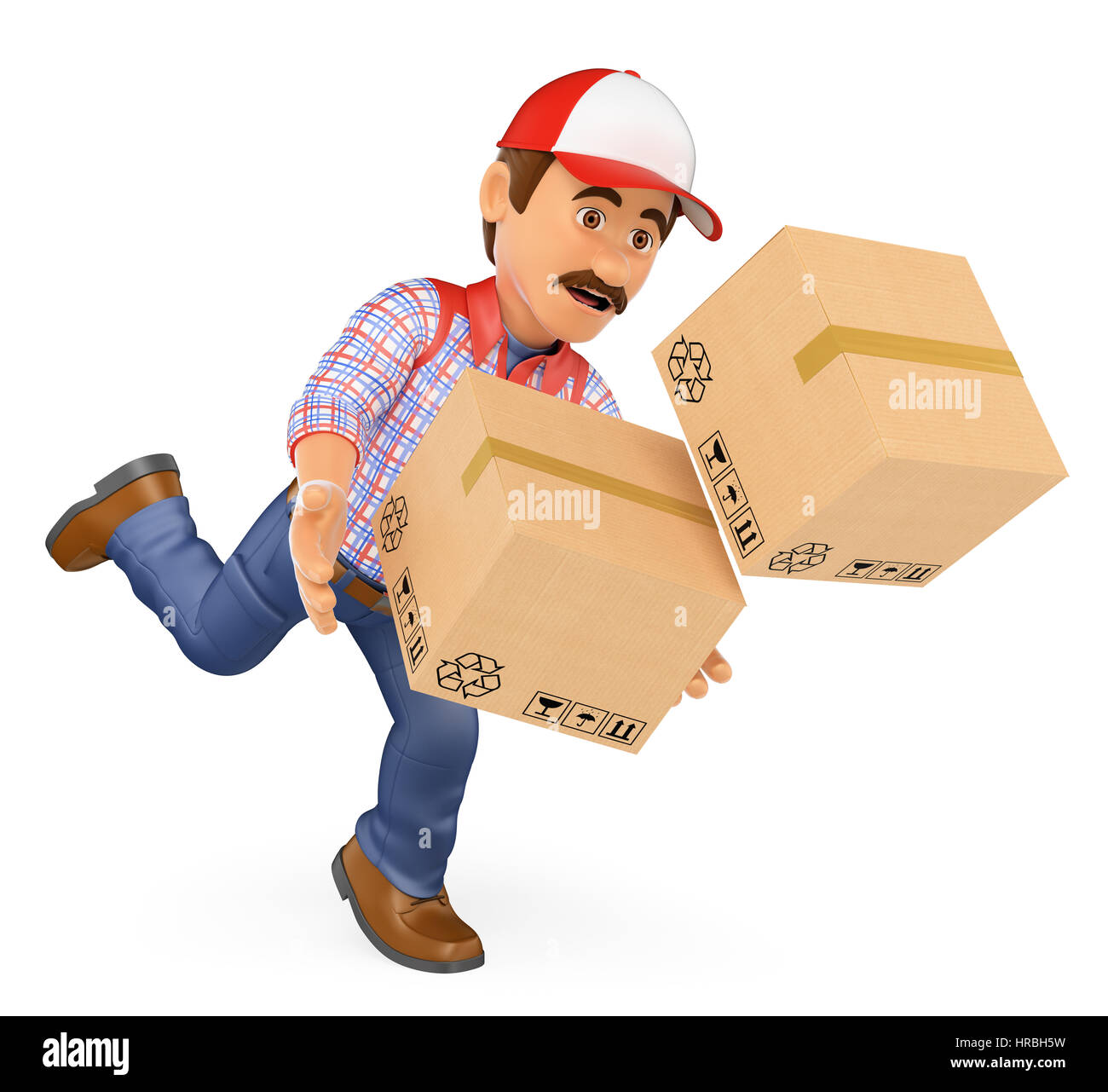 3d working people illustration. Delivery man falling with boxes. Work ...
