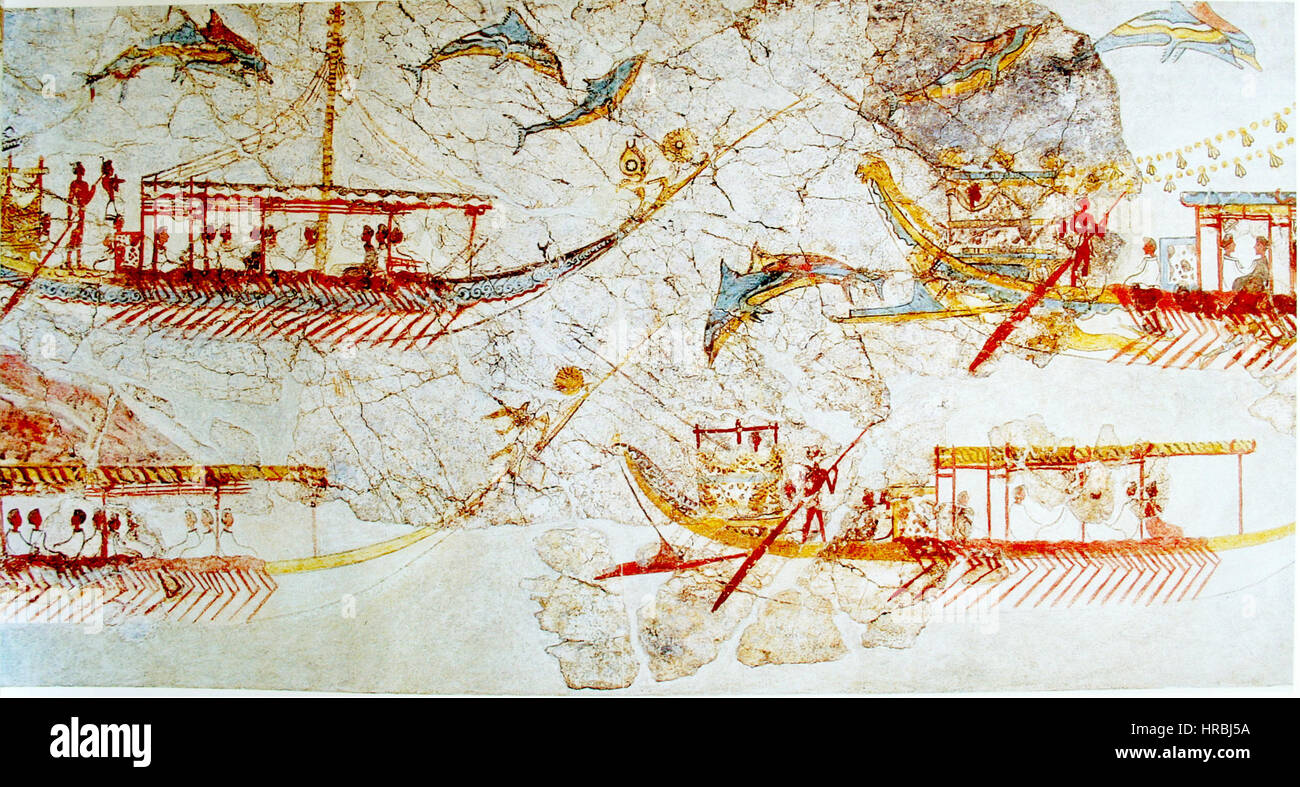 Ship procession fresco, part 2, Akrotiri, Greece Stock Photo - Alamy