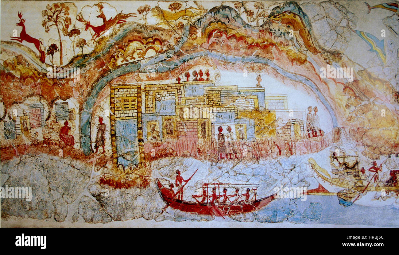 Ship procession fresco, part 1, Akrotiri, Greece Stock Photo - Alamy