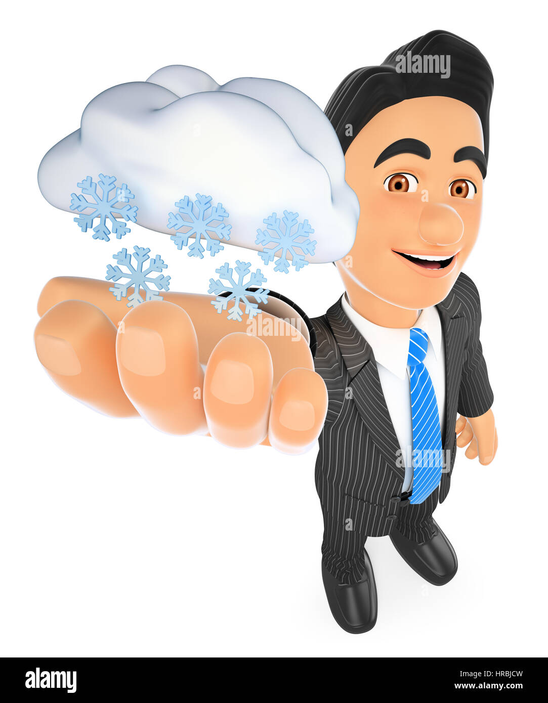 3d business people illustration. Weather man with cloud and snow ...