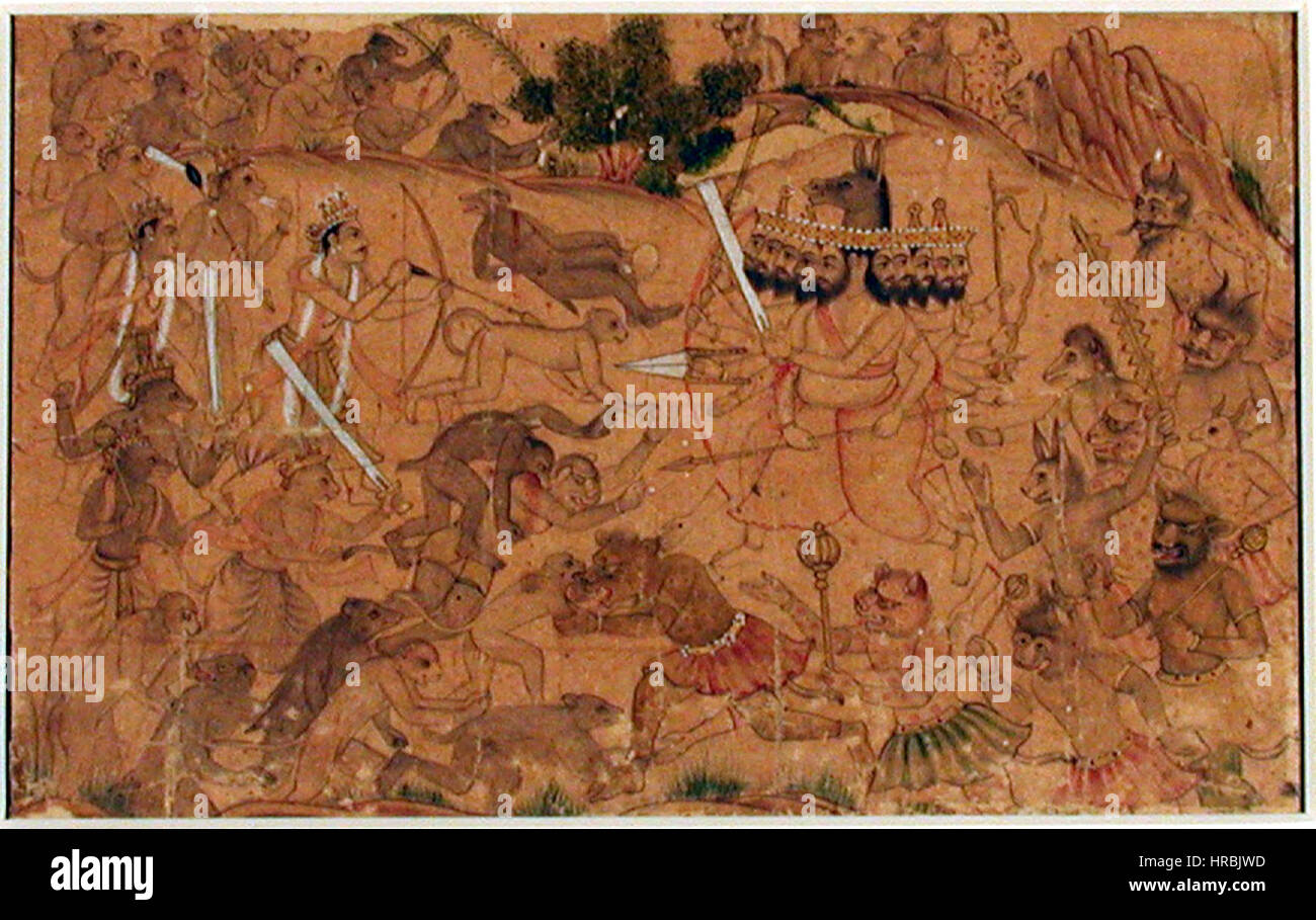 Rama with his monkey and bear army attacks Ravana and his demons ...