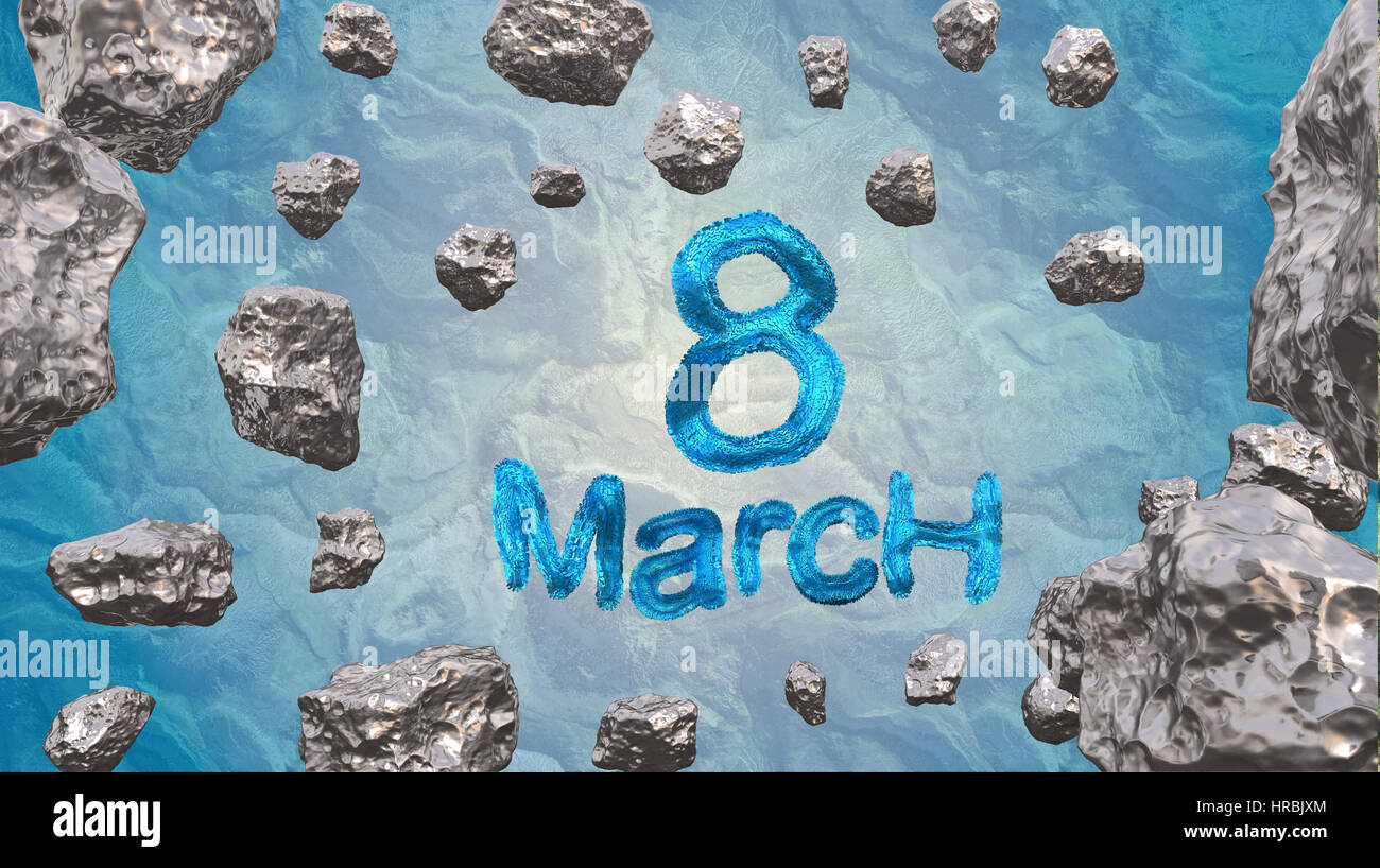 8 March symbol. Figure of eight made of blue city blocks or fur flying ...