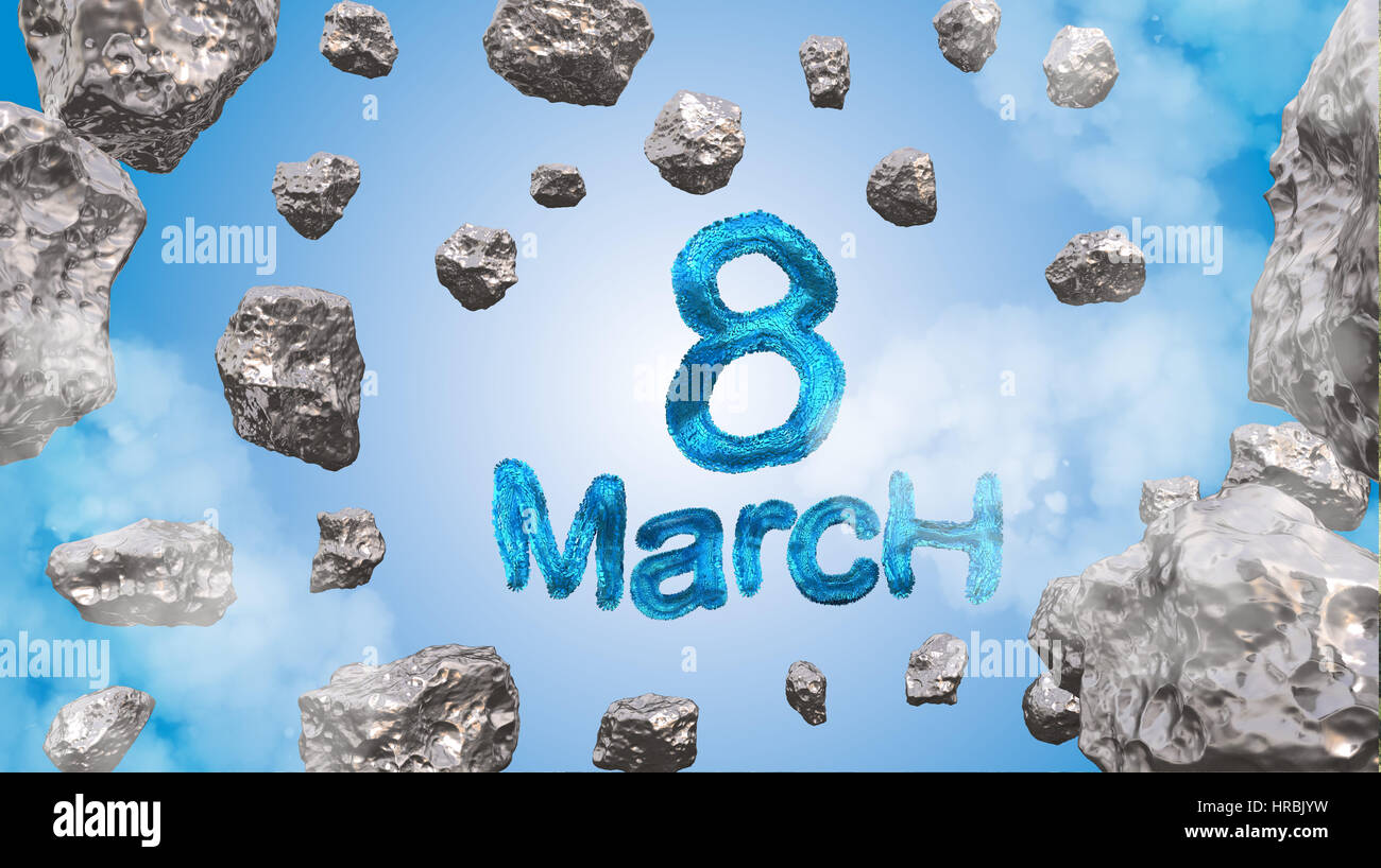 8 March symbol. Figure of eight made of blue city blocks or fur flying ...