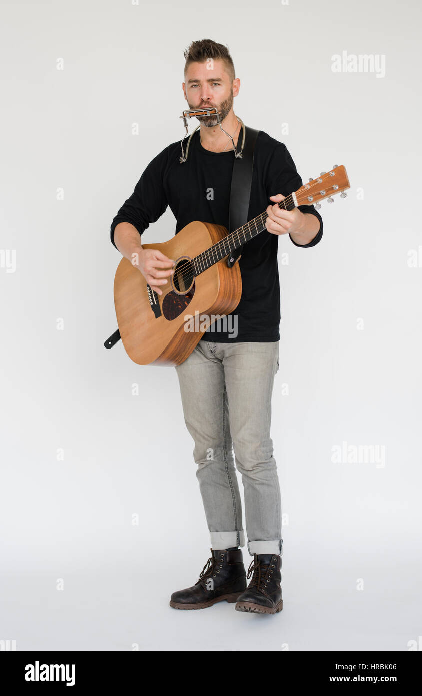 Man Playing Musical Instruments Concept Stock Photo - Alamy