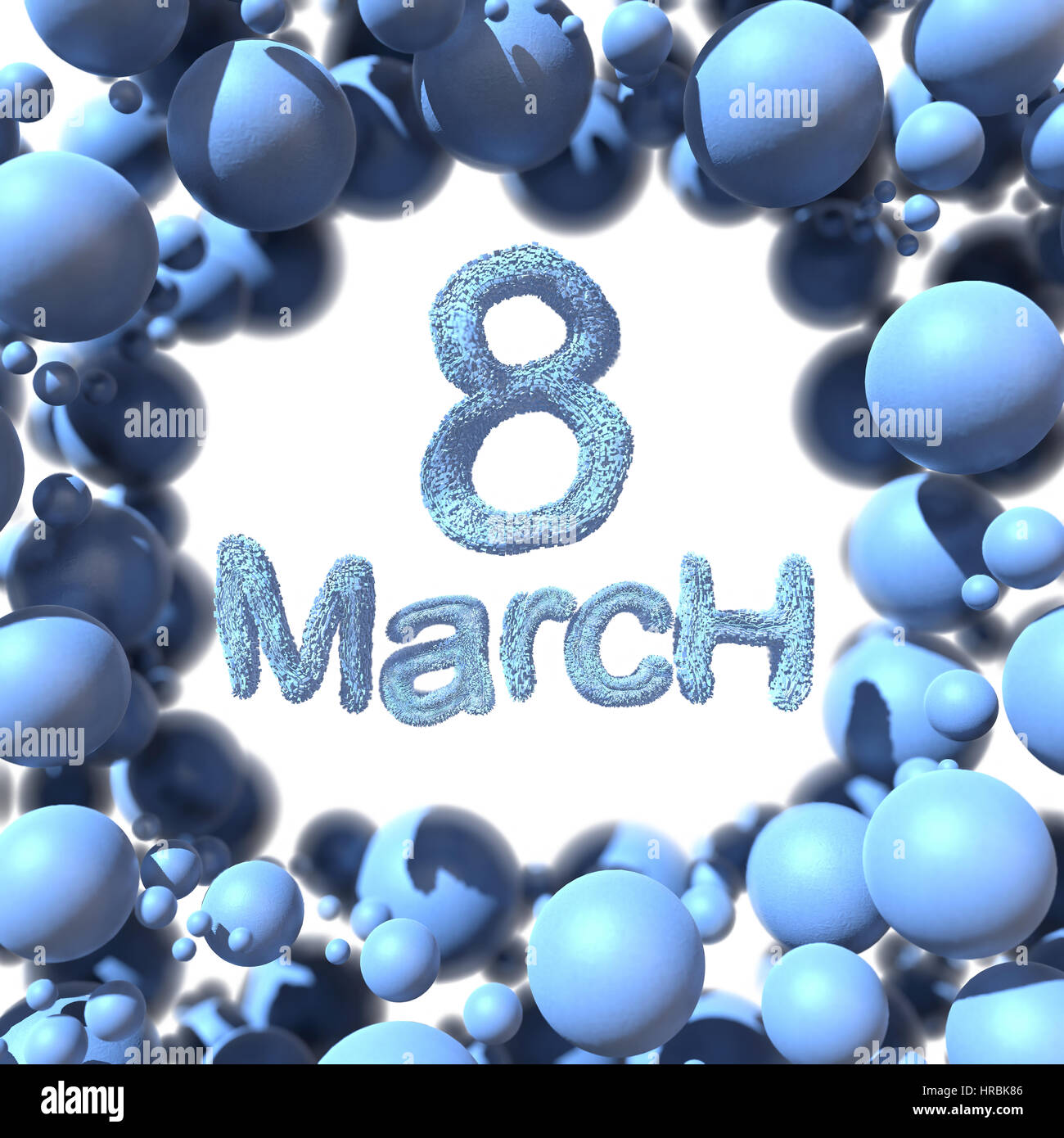 8 March symbol eight made of blue fur flying in the space and round by ...