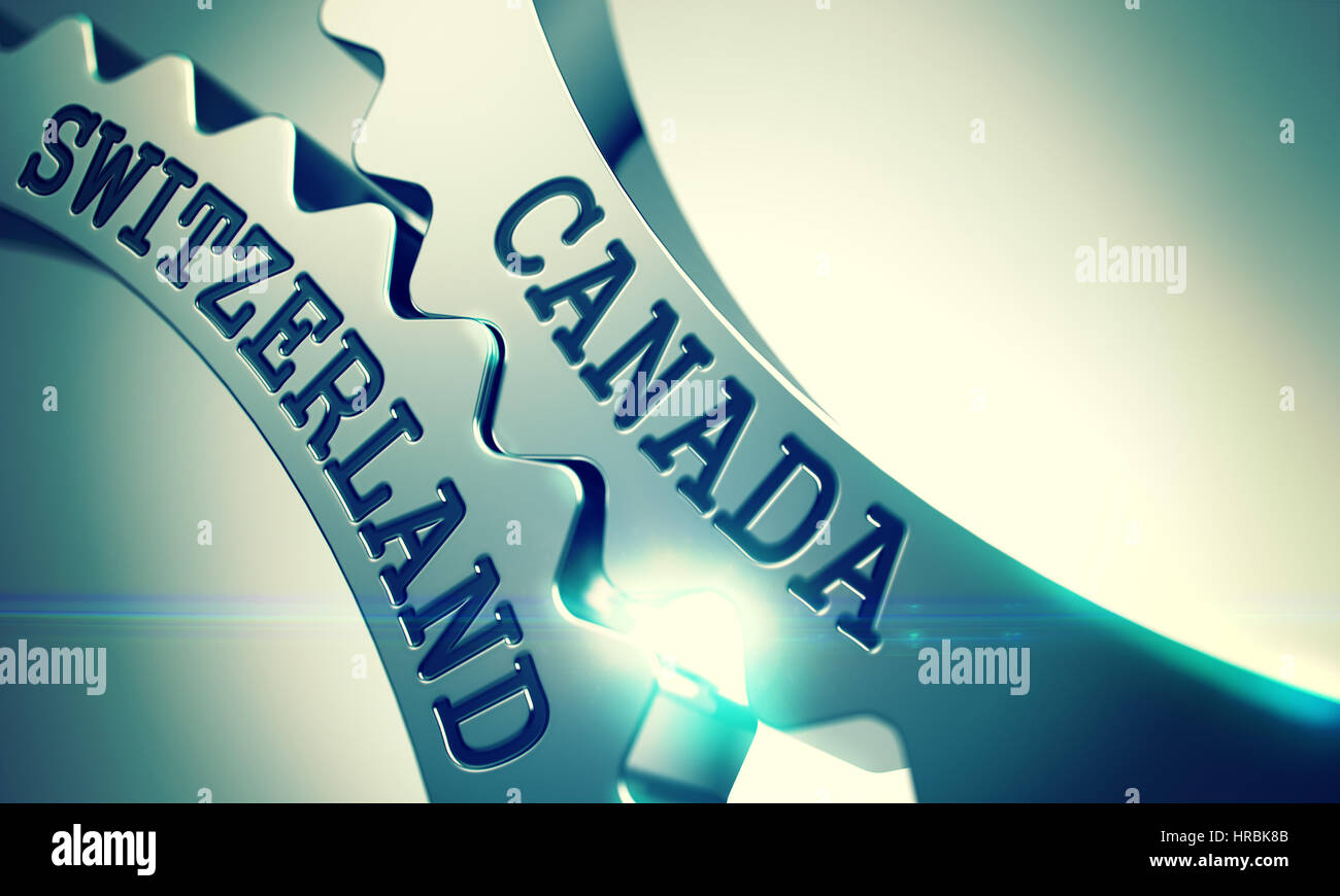 Canada Switzerland - Text on Mechanism of Metallic Cog Gears. 3D Stock ...