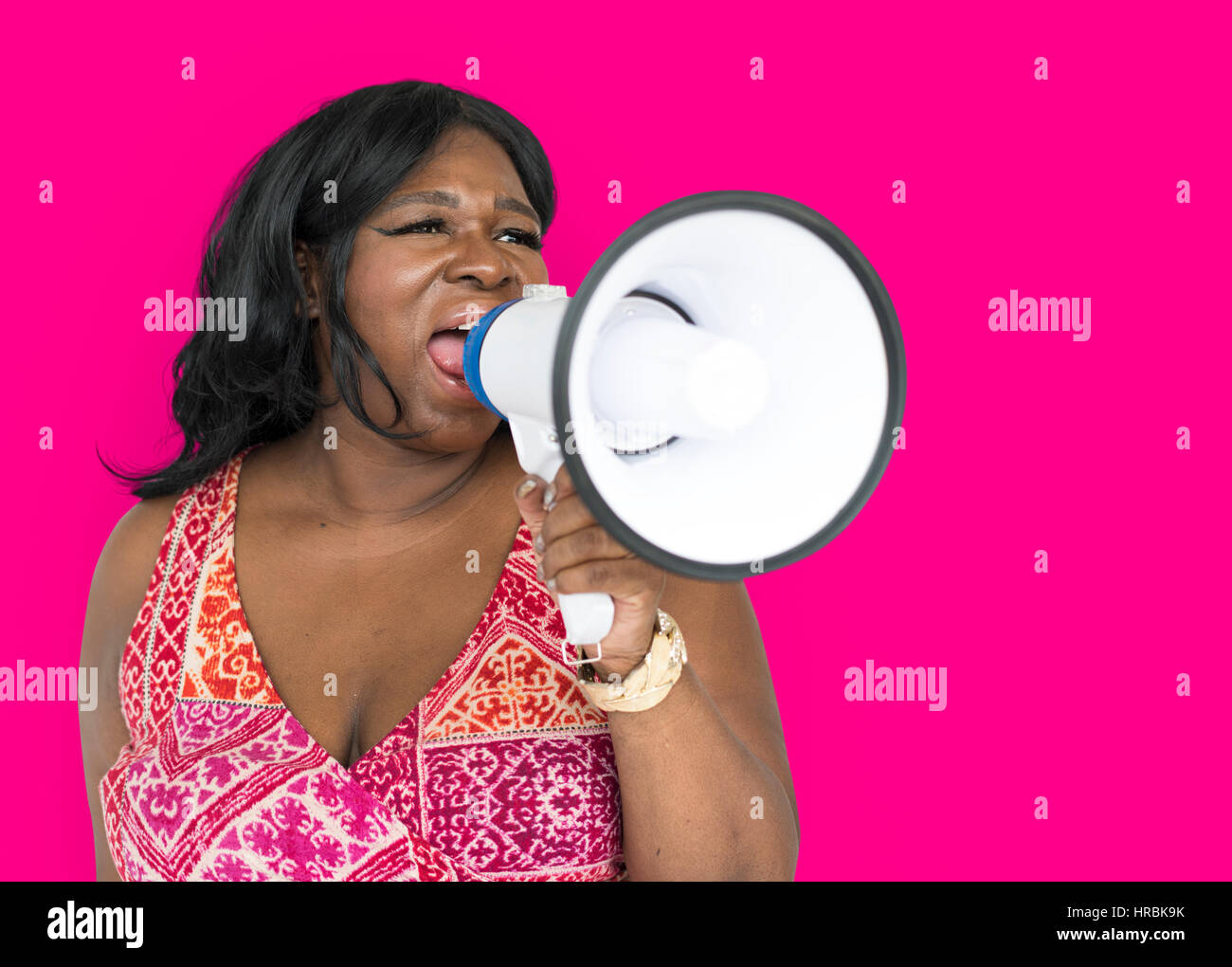 Women Adult Hand Hold Loudspeaker Megaphone Studio Stock Photo - Alamy
