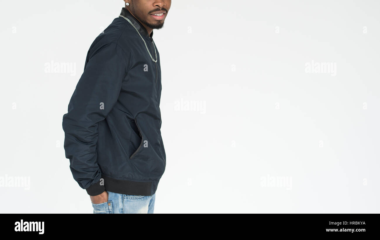 Black guy side view studio shot Stock Photo - Alamy