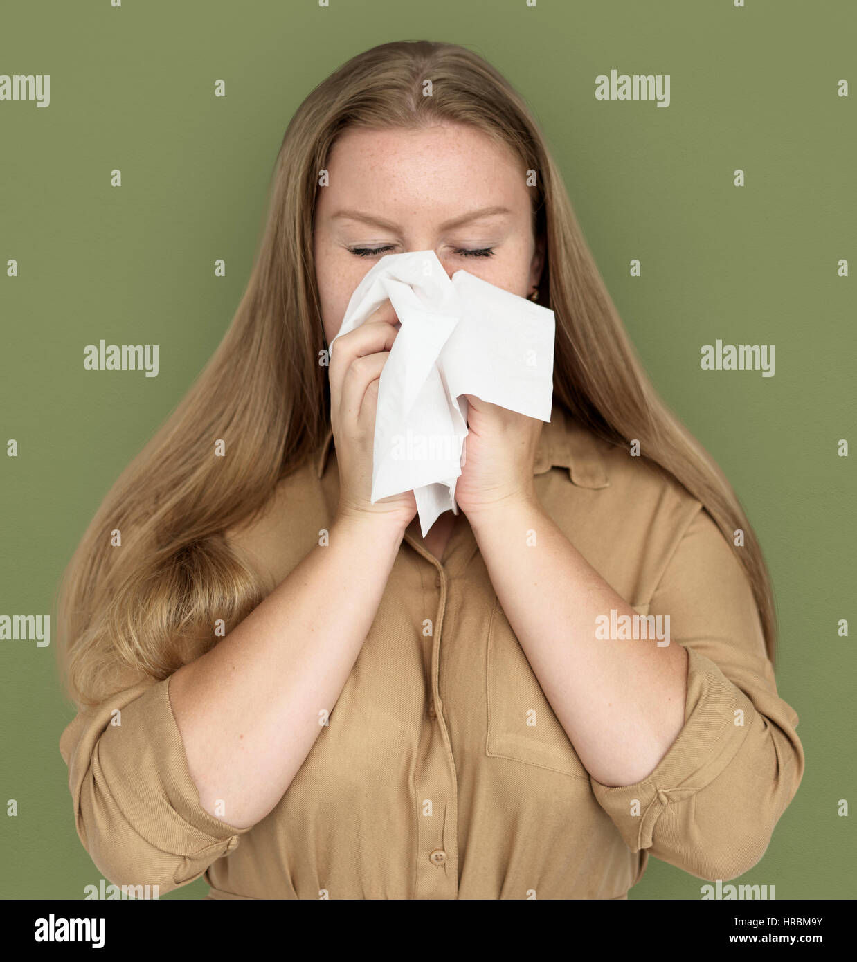 Caucasian Woman Sneezing Crying Tissue Stock Photo - Alamy