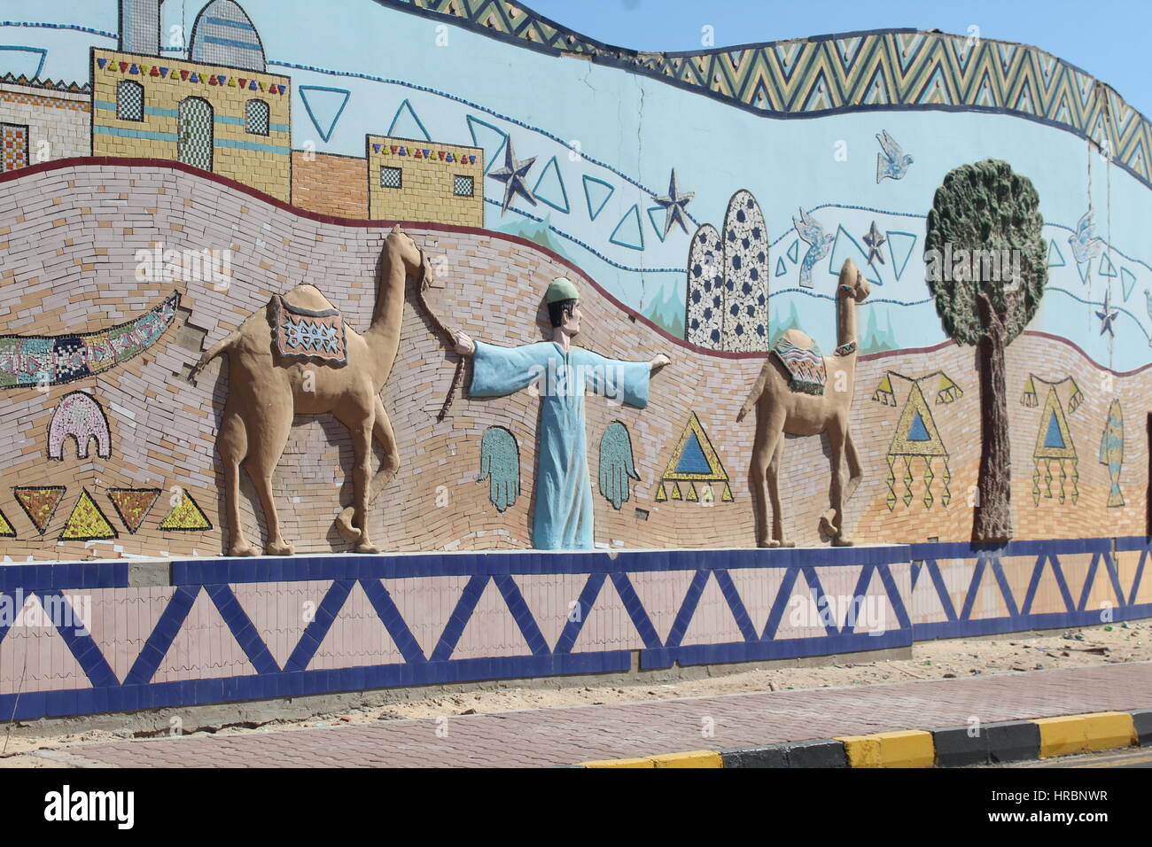 Egypt, Hurghada city on Red Sea; Faces of Egypt; Colorful Wall painting ...