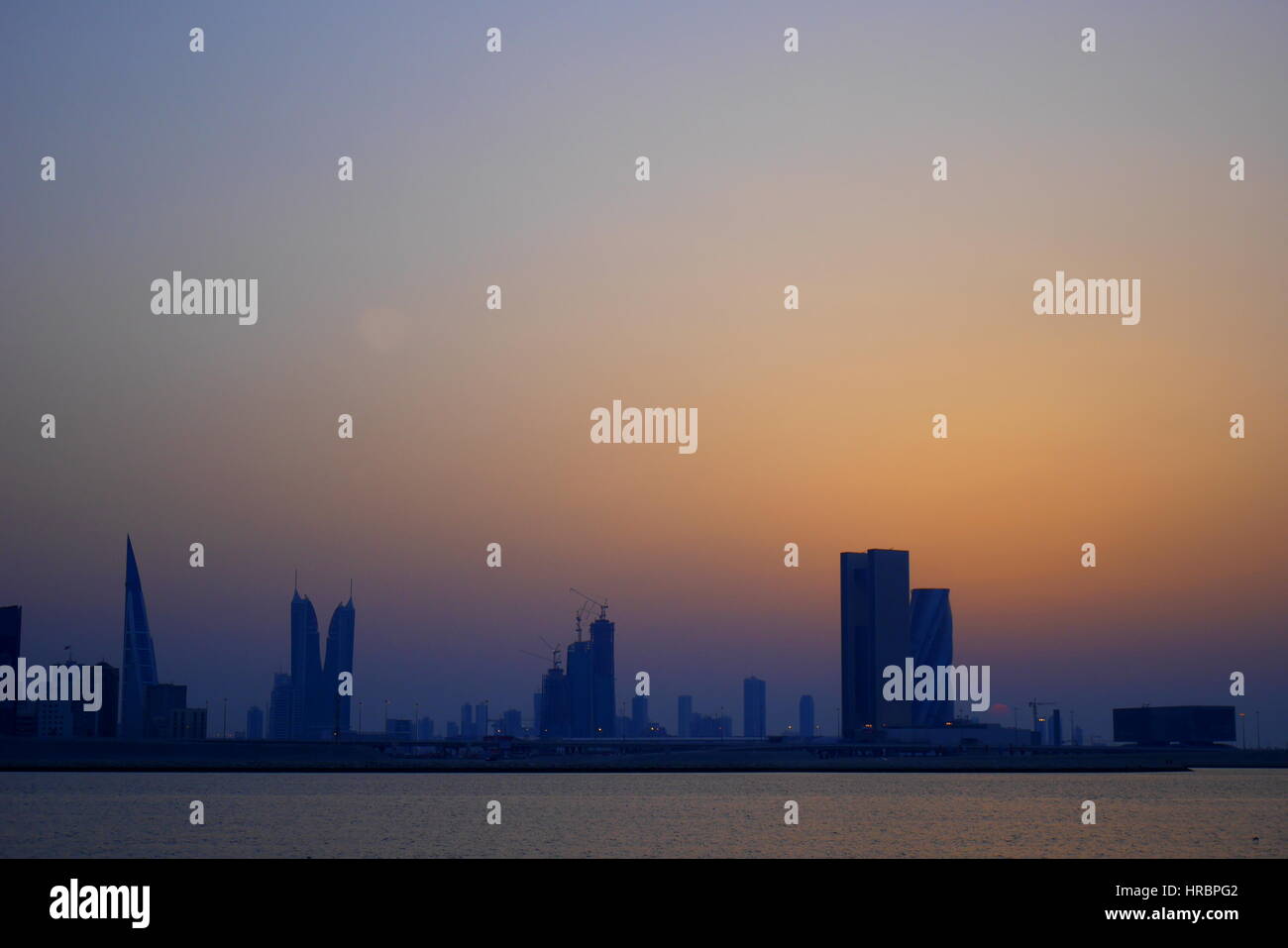 View of Manama at sunset seen from Muharraq, Kingdom of Bahrain Stock ...