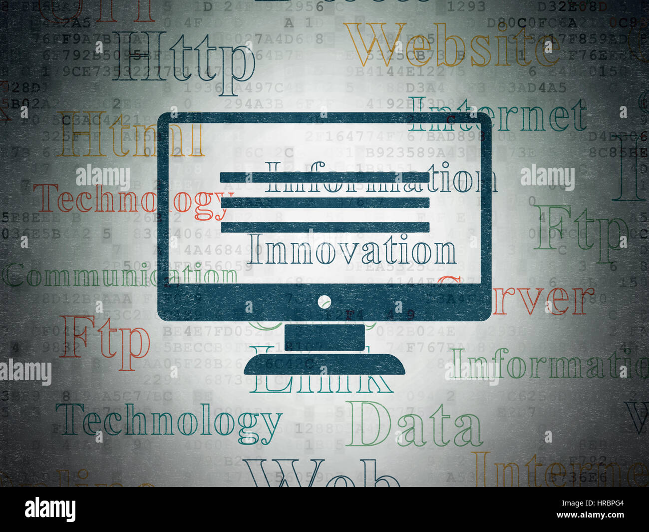 Web development concept: Monitor on Digital Data Paper background Stock ...