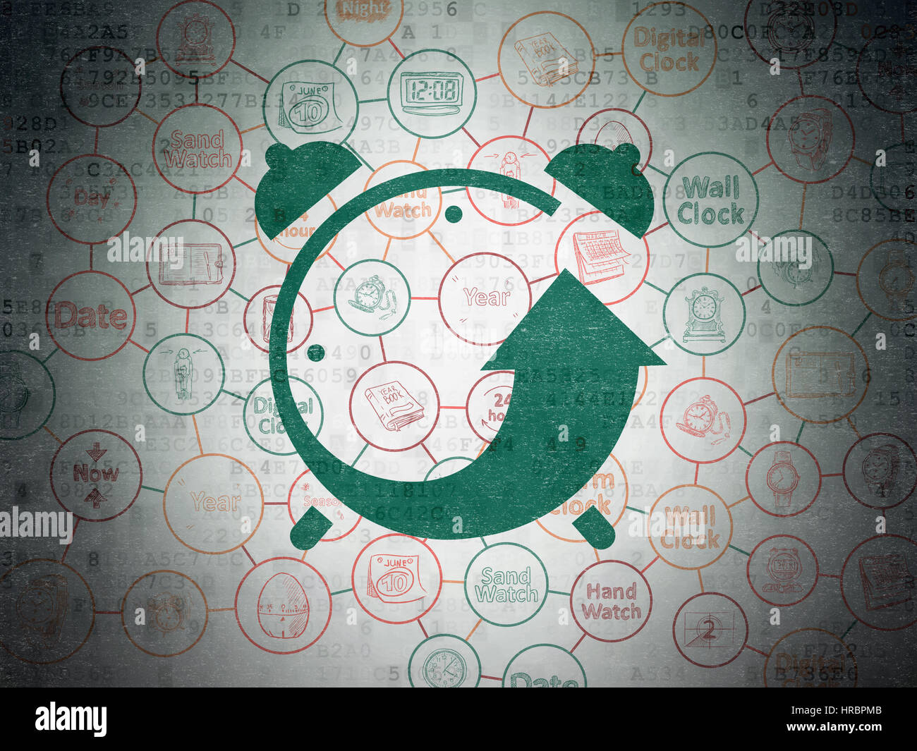 Time concept: Alarm Clock on Digital Data Paper background Stock Photo ...