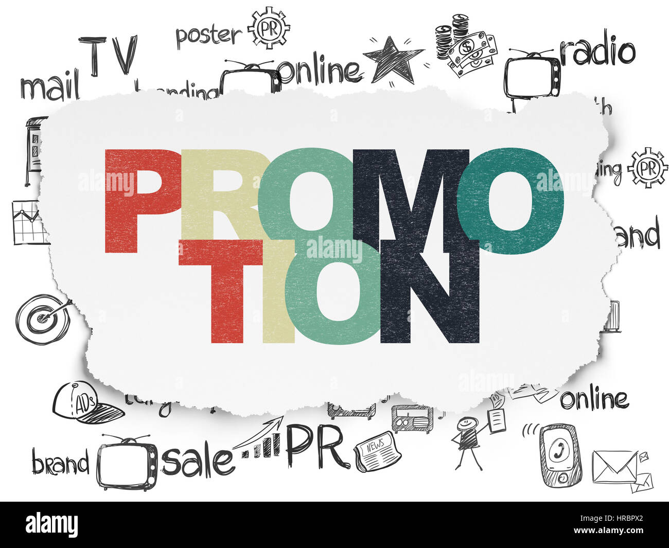 Advertising concept: Promotion on Torn Paper background Stock Photo - Alamy