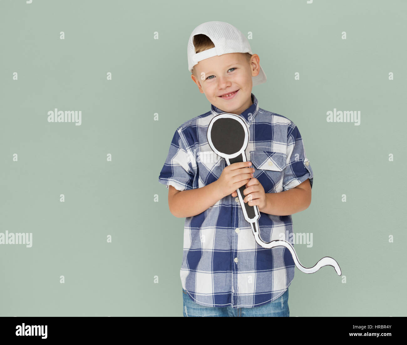 Caucasian Little Boy Microphone Smiling Stock Photo - Alamy