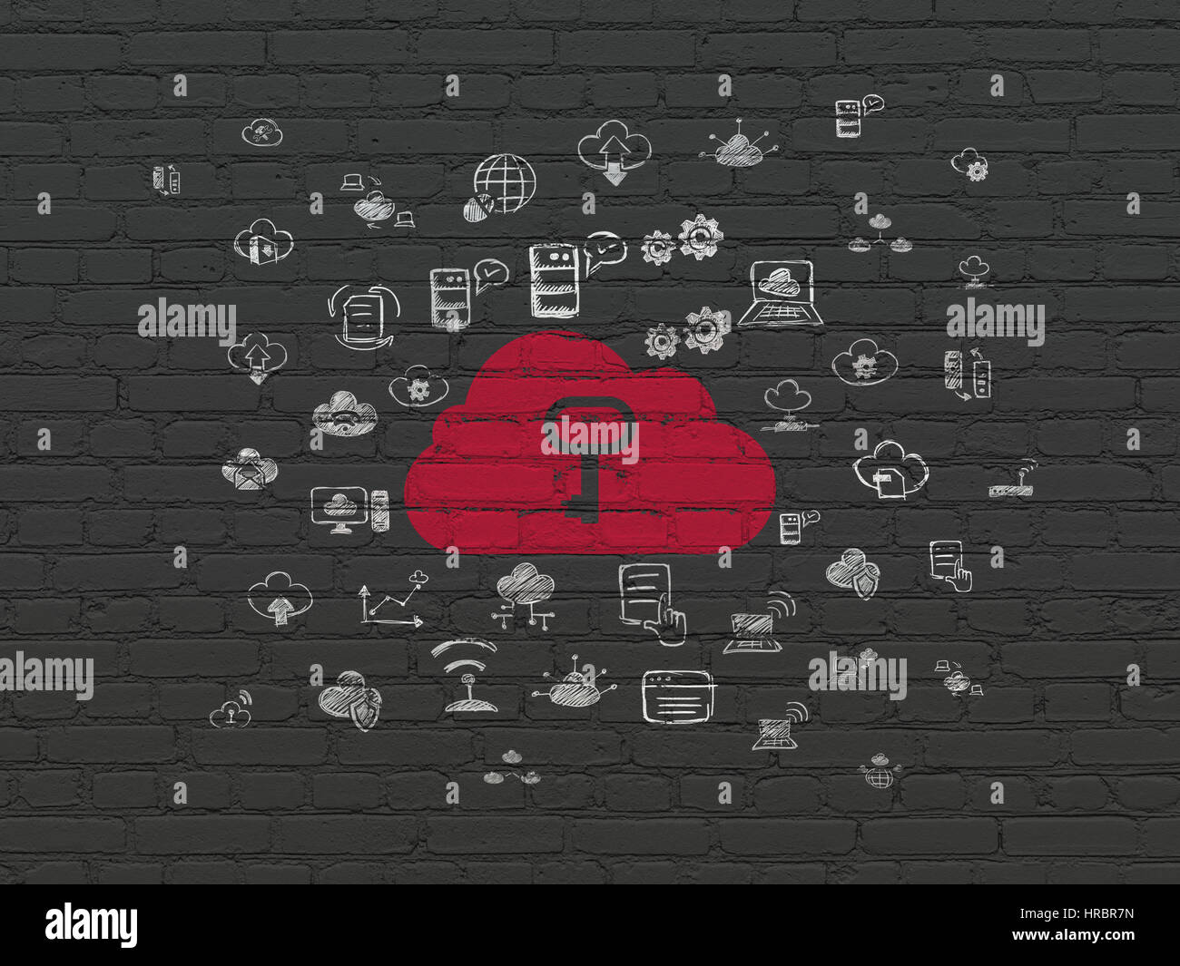 Cloud networking concept: Cloud With Key on wall background Stock Photo ...