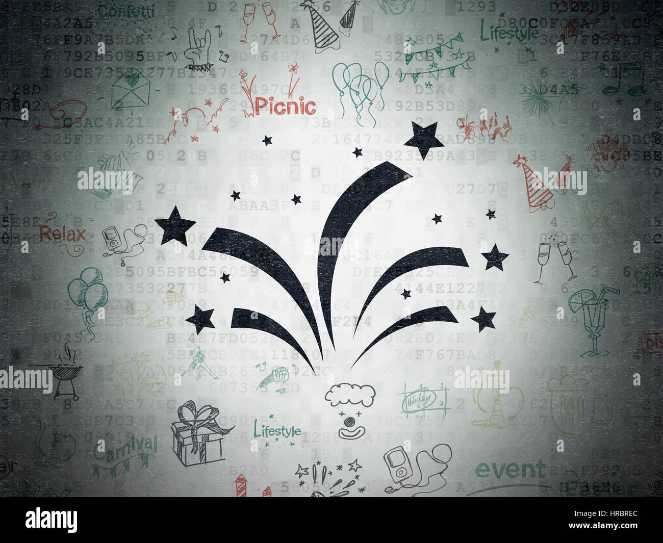 Entertainment, concept: Fireworks on Digital Data Paper background ...