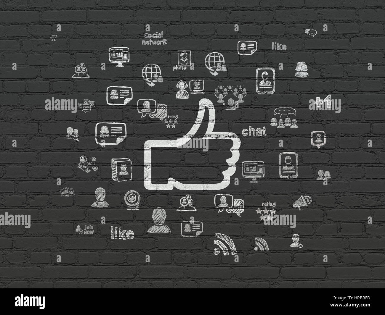 Social media concept: Thumb Up on wall background Stock Photo - Alamy