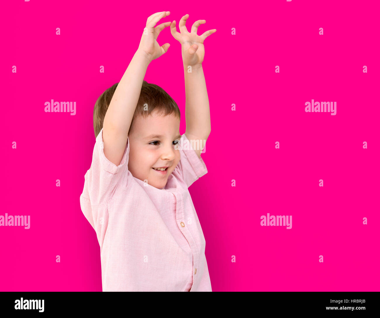 Little Boy Hands Up Cute Adorable Cheerful Stock Photo - Alamy