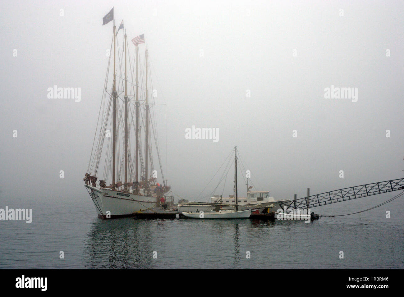Four masted schooner at dock in bar harbor maine hi-res stock ...