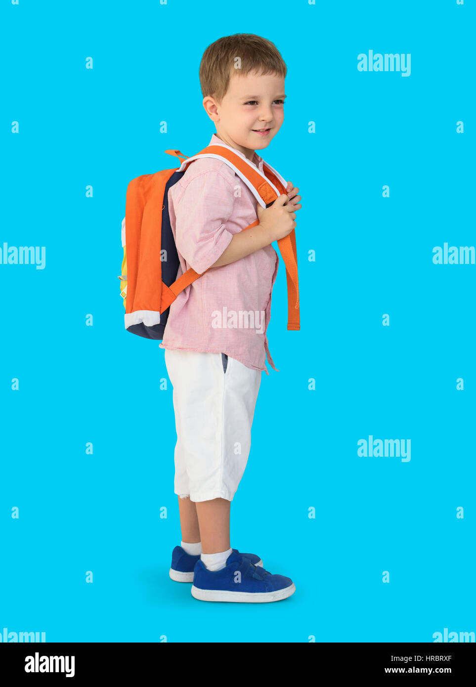 Caucasian Little Boy Smile Backpack Stock Photo - Alamy
