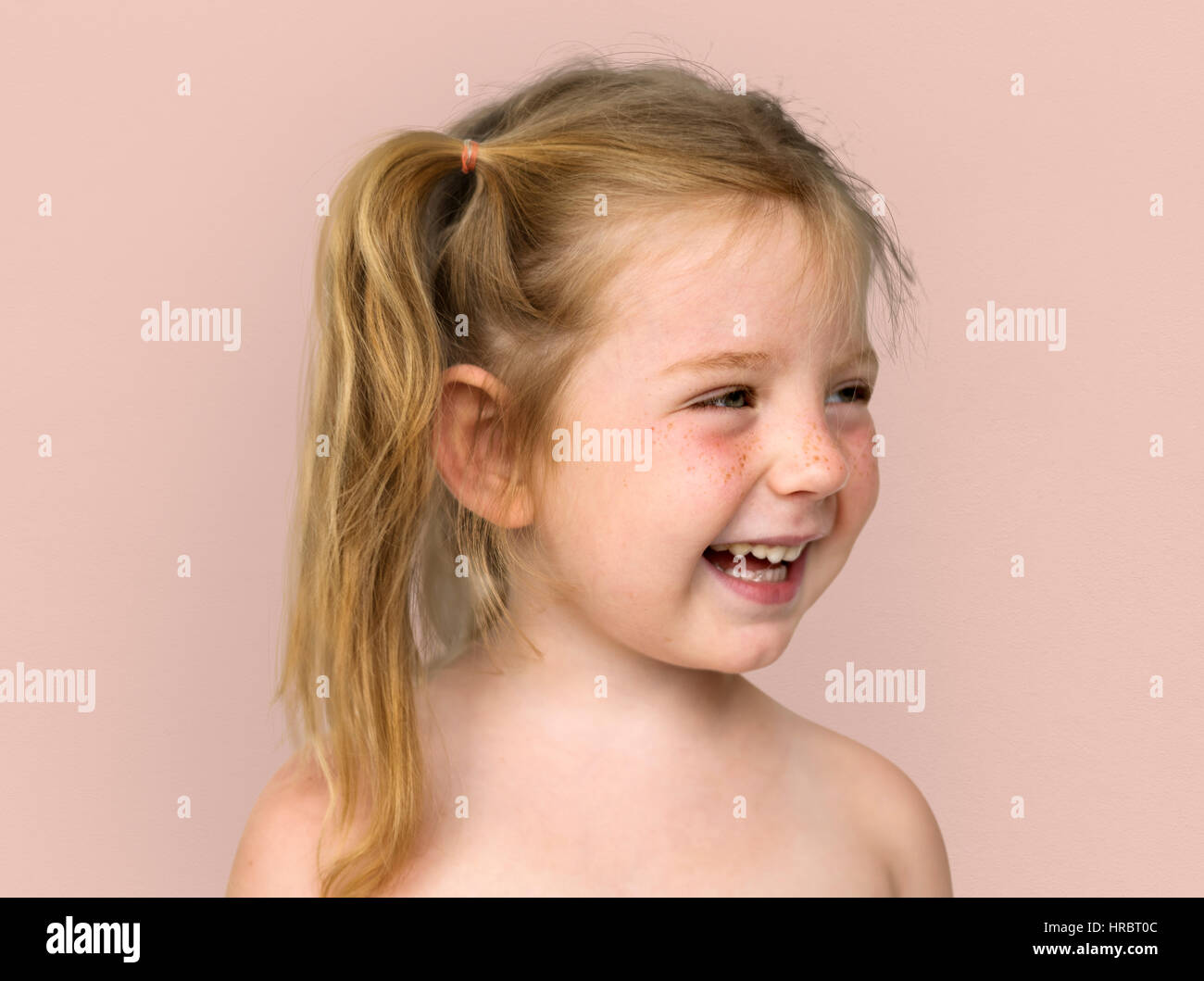 Caucasian Little Girl Bare Chested Smiling Stock Photo - Alamy