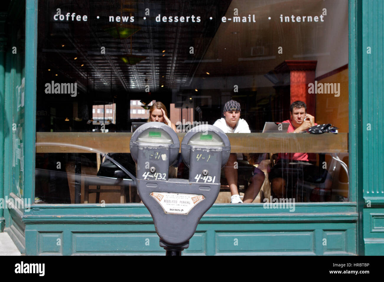 Internet cafe Exchange street Portland Maine window young people ...