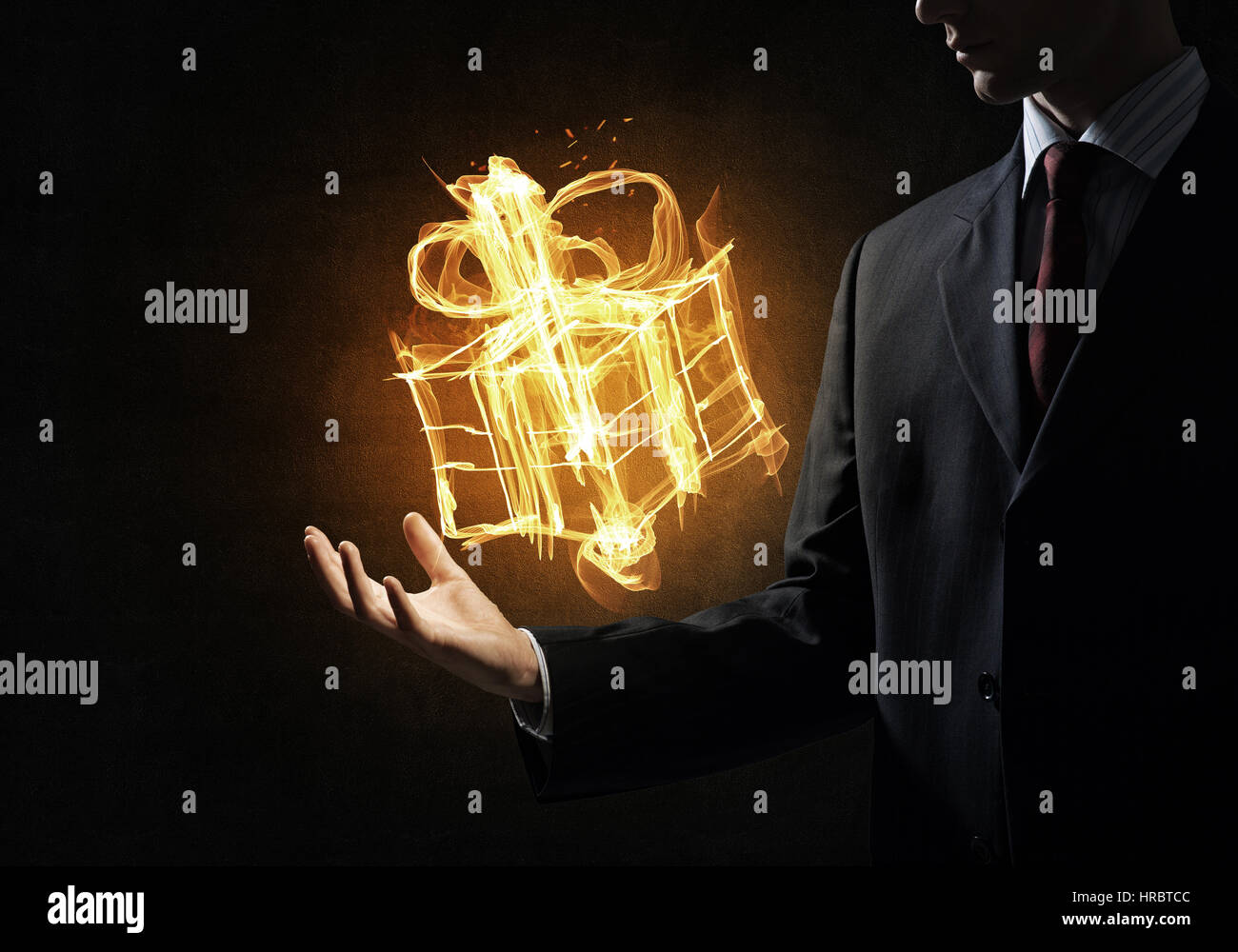Fire gift box Stock Photo - Alamy