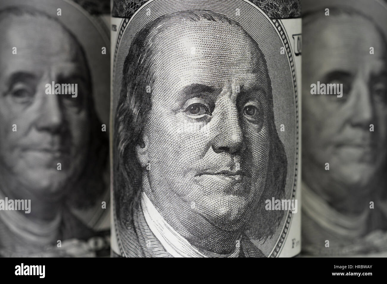 Benjamin Franklin's face on a US $100 / One Hundred Dollar banknote ...