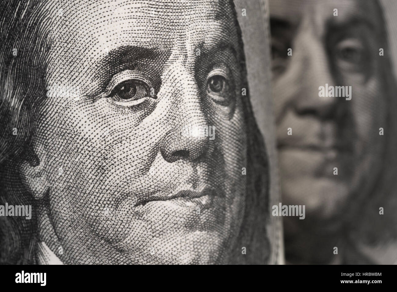 Benjamin Franklin's face on a US $100 / One Hundred Dollar banknote ...