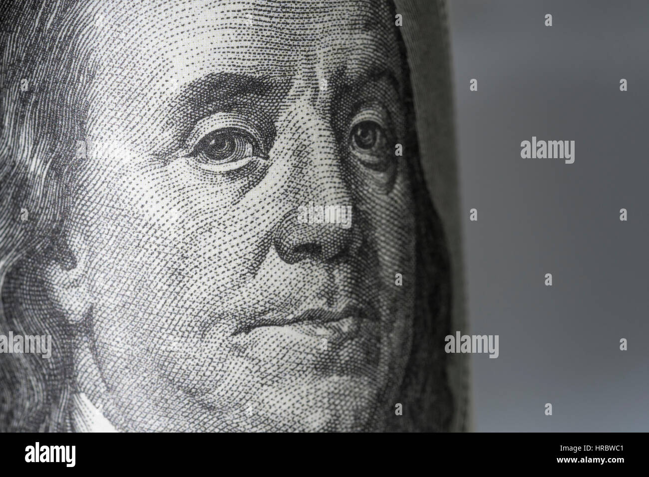 Benjamin Franklin's face on a US $100 / One Hundred Dollar banknote ...