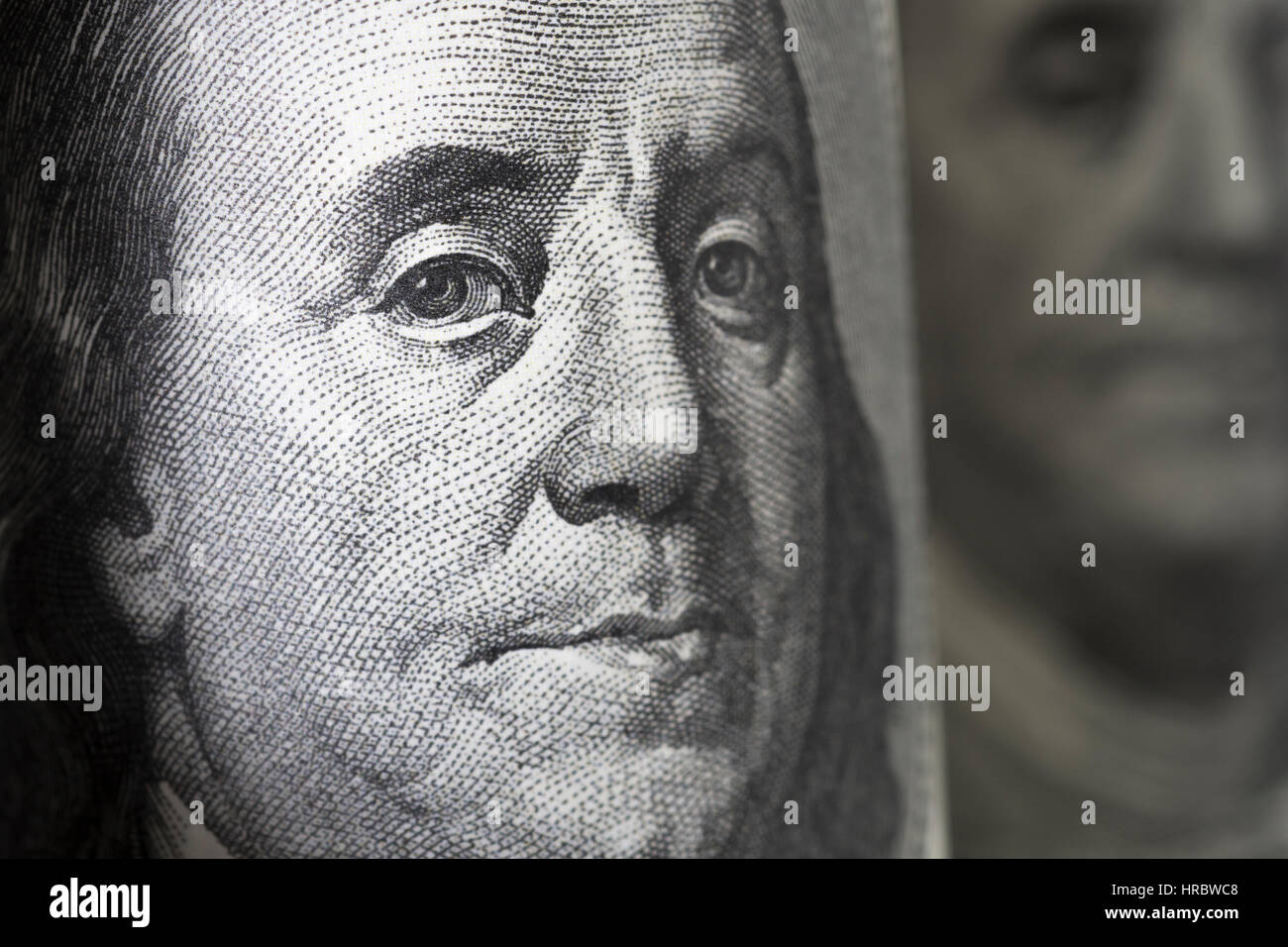 Benjamin Franklin's face on a US $100 / One Hundred Dollar banknote ...