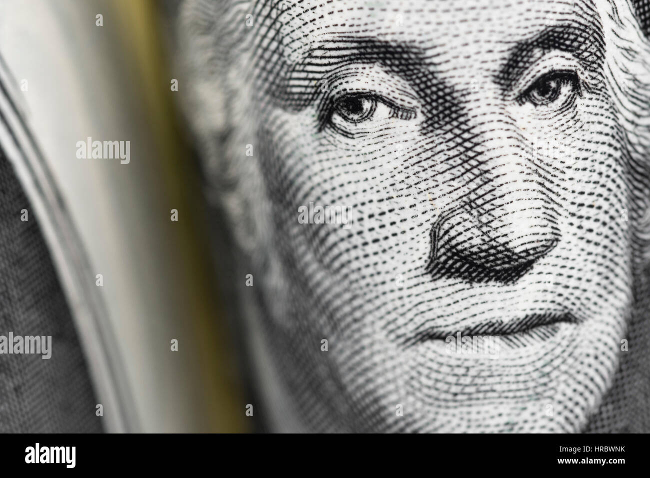 Macro-photo of George Washington's face on US $1 / one dollar bill. For ...