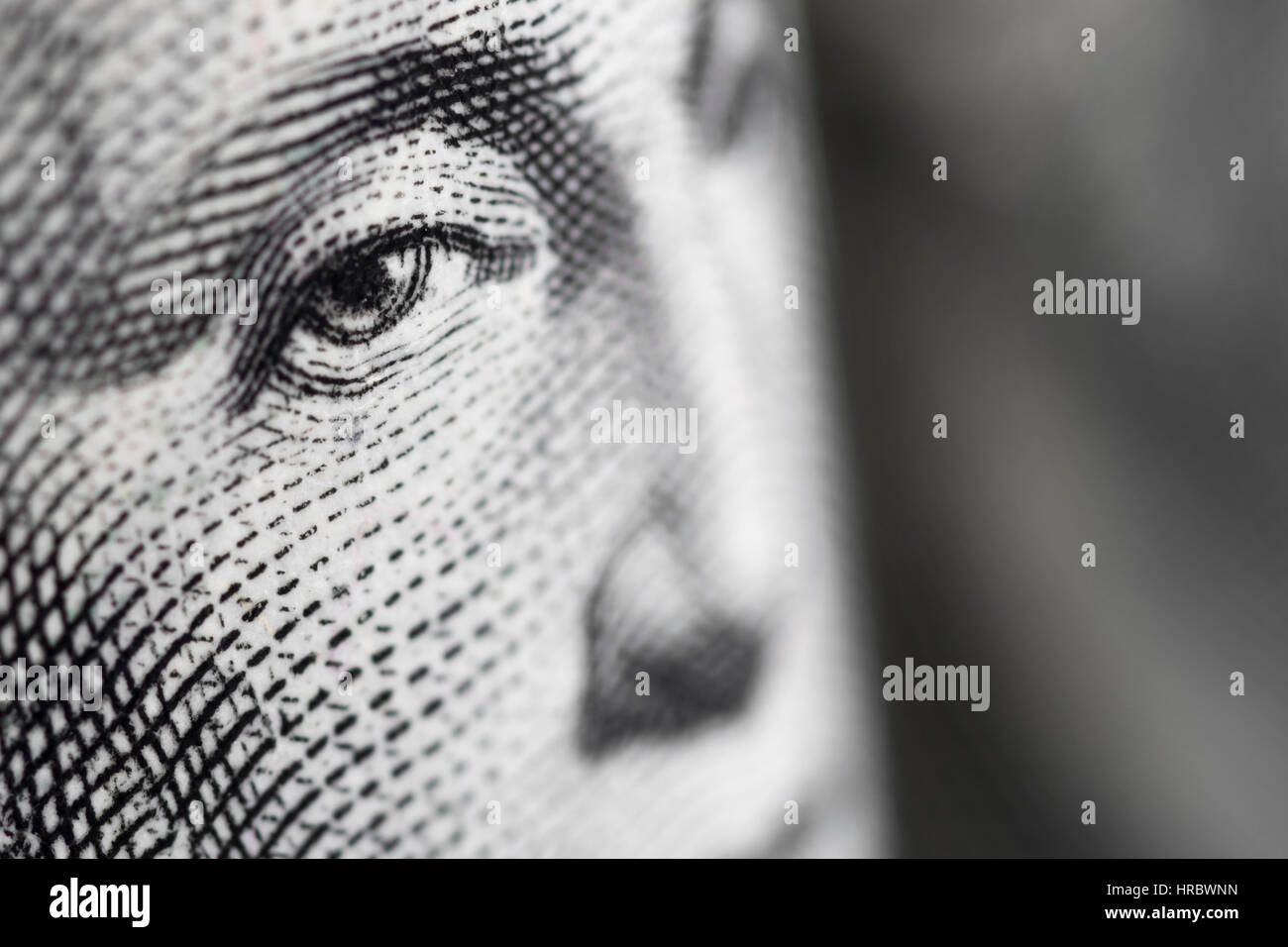 Macro-photo of George Washington's face on US $1 / one dollar bill. Eye ...
