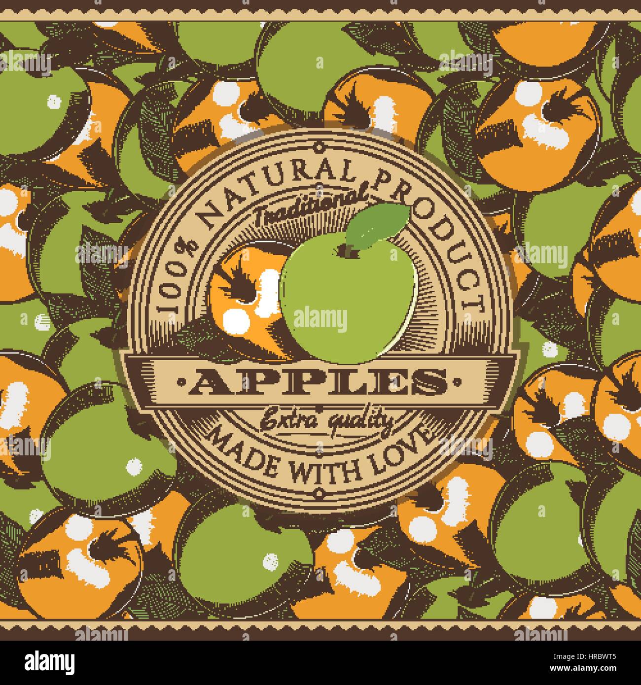Vintage Apple Label On Seamless Pattern Stock Vector Image & Art - Alamy