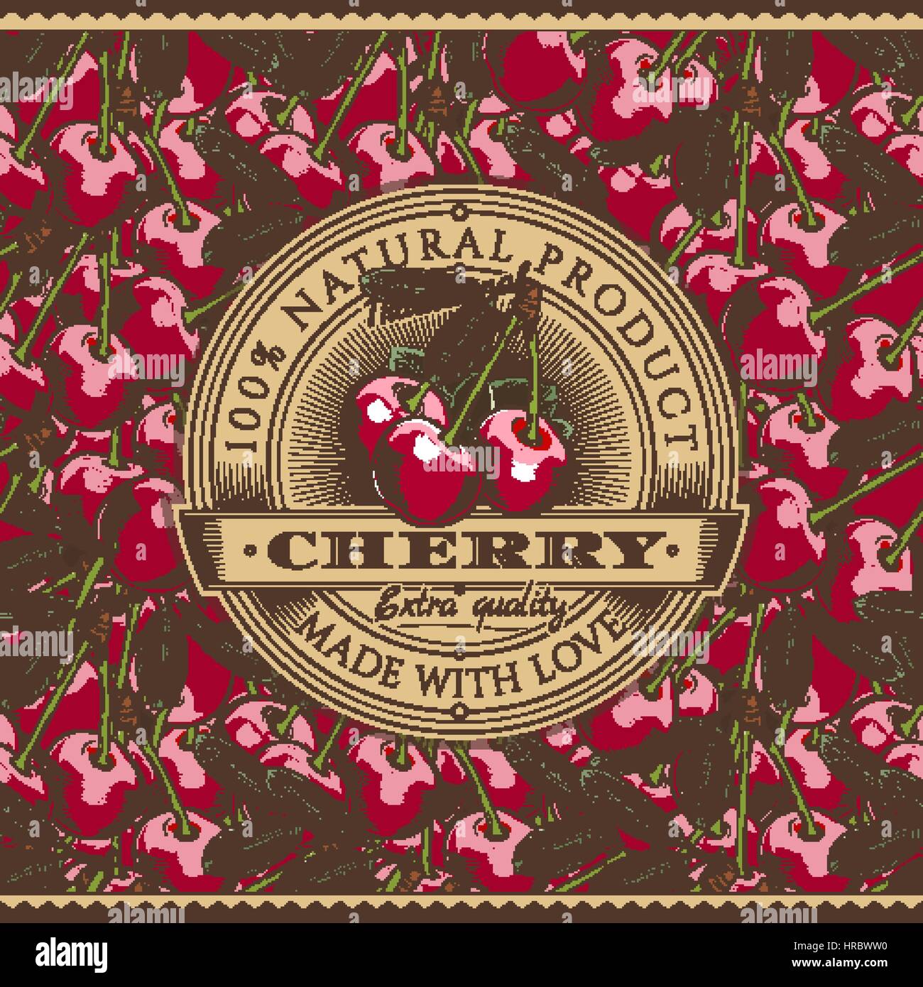 Vintage Cherry Label On Seamless Pattern Stock Vector Image & Art - Alamy