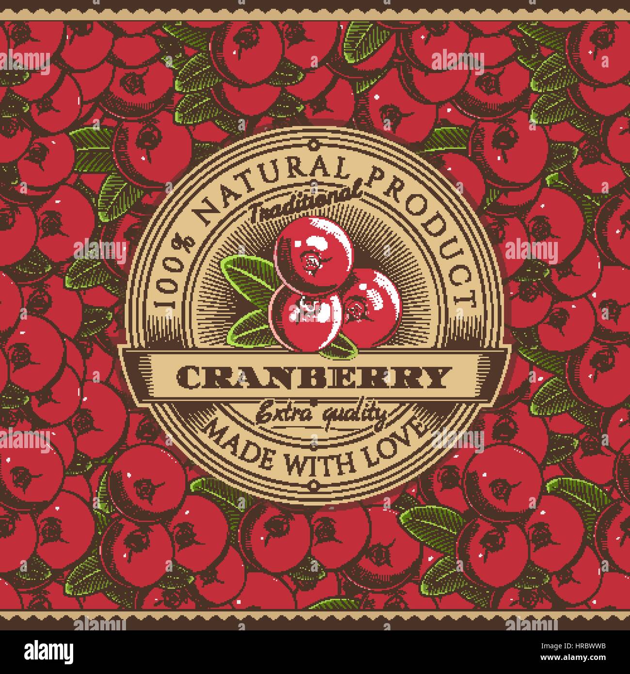Vintage Cranberry Label On Seamless Pattern Stock Vector Image & Art ...