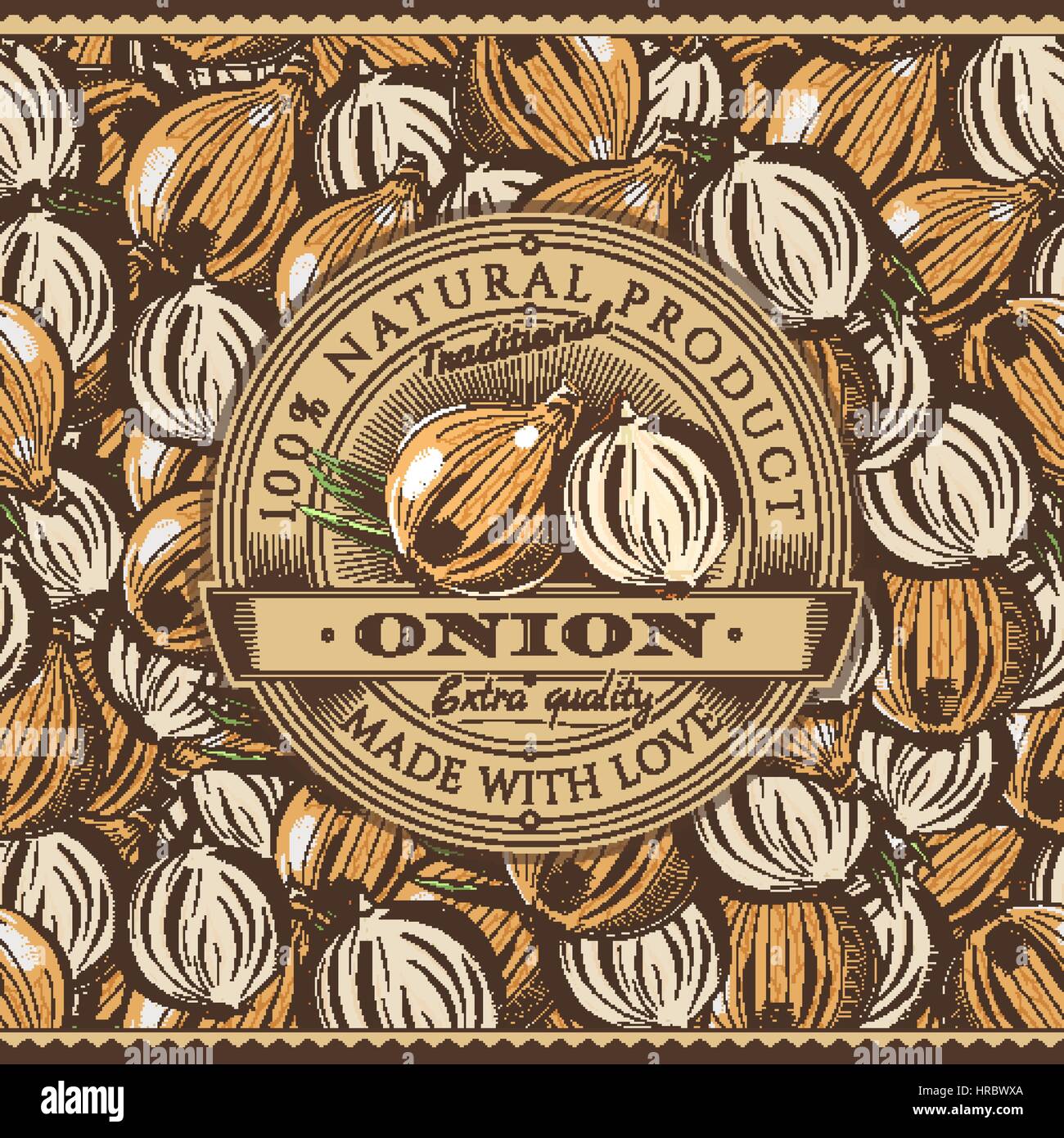 Vintage Onion Label On Seamless Pattern Stock Vector Image & Art - Alamy
