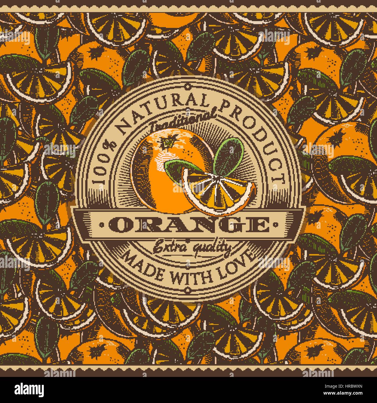 Vintage Orange Label On Seamless Pattern Stock Vector Image & Art - Alamy