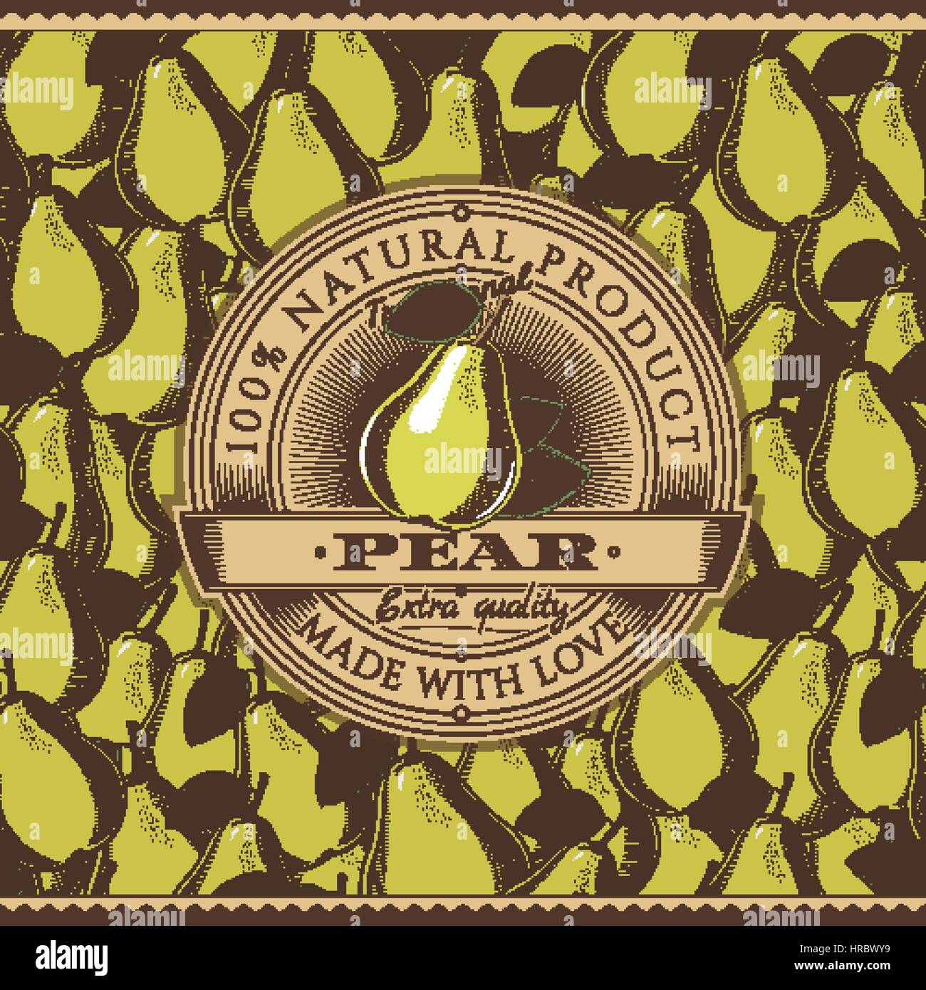 Vintage Pear Label On Seamless Pattern Stock Vector Image & Art - Alamy