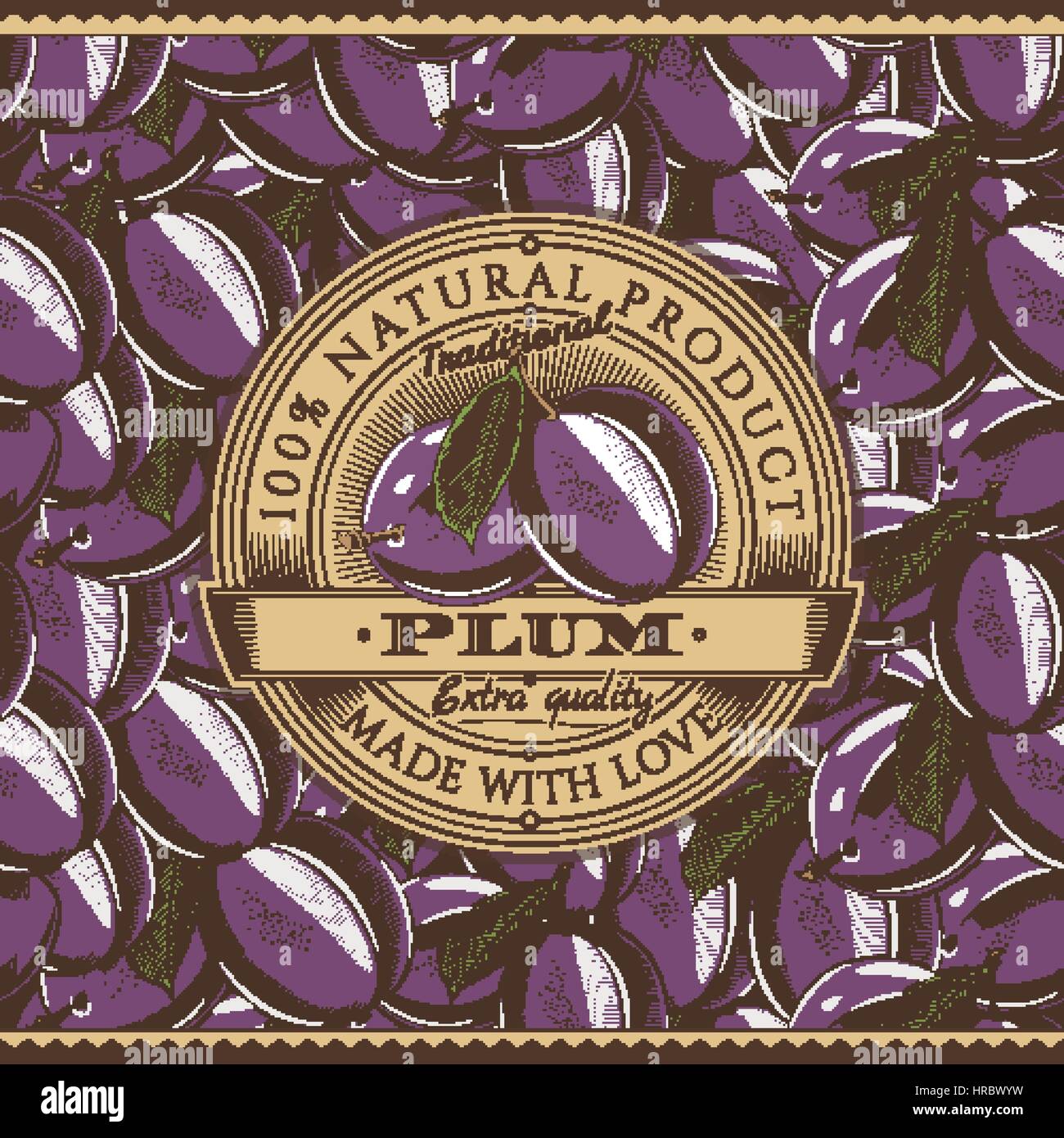 Vintage Plum Label On Seamless Pattern Stock Vector Image & Art - Alamy