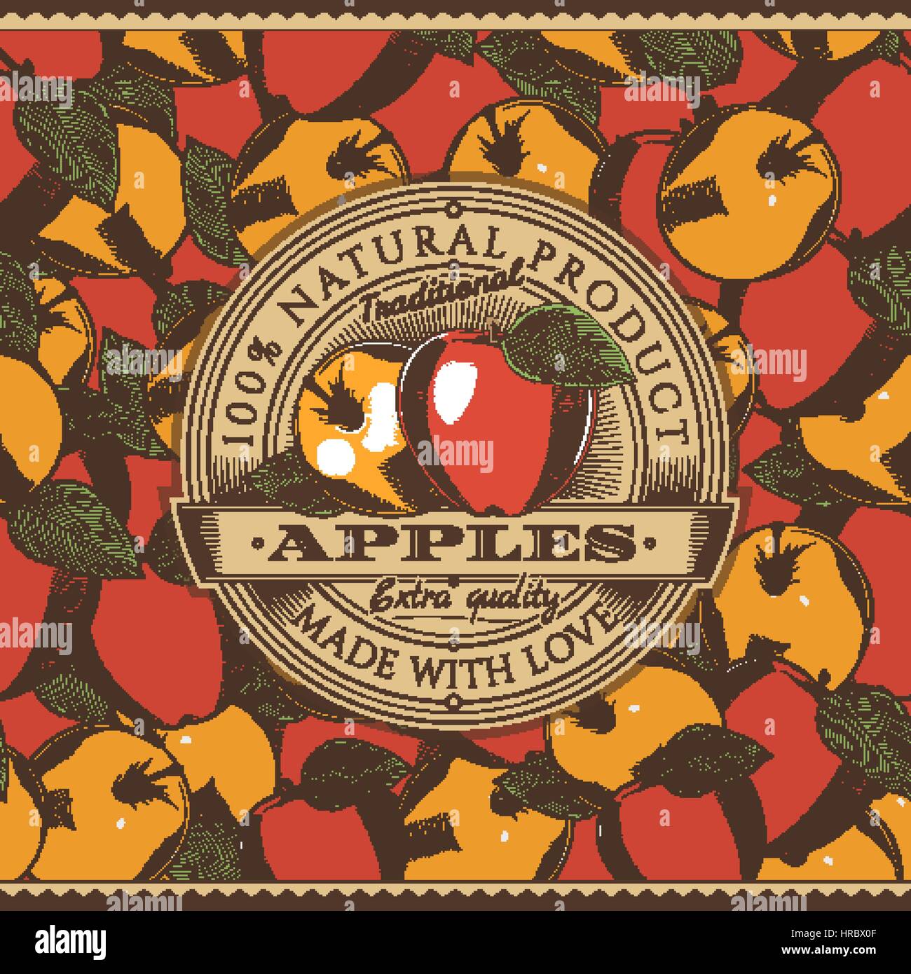 Vintage Red Apple Label On Seamless Pattern Stock Vector Image & Art ...
