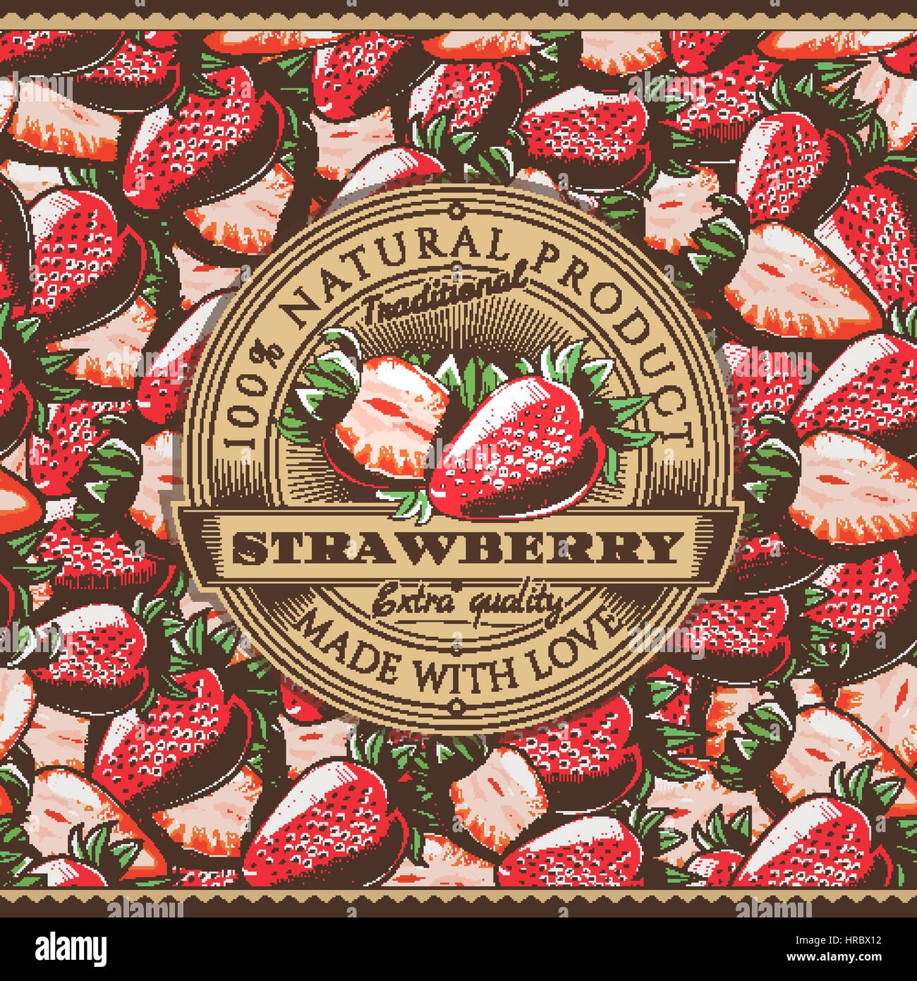 Vintage Strawberry Label On Seamless Pattern Stock Vector Image & Art ...