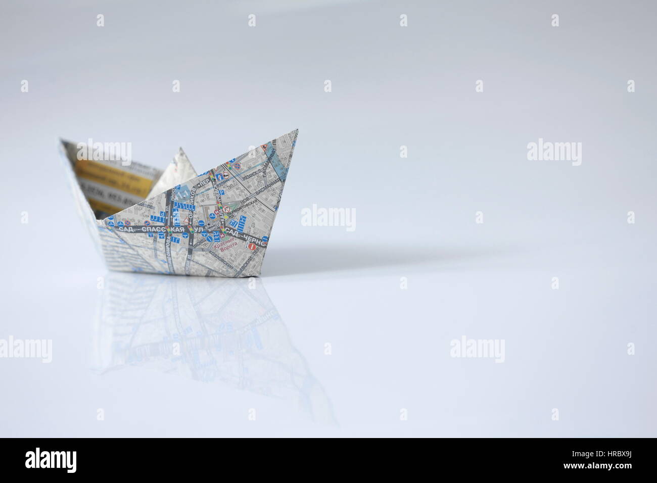 right course, paper boat, road map on board, open infinite space ...