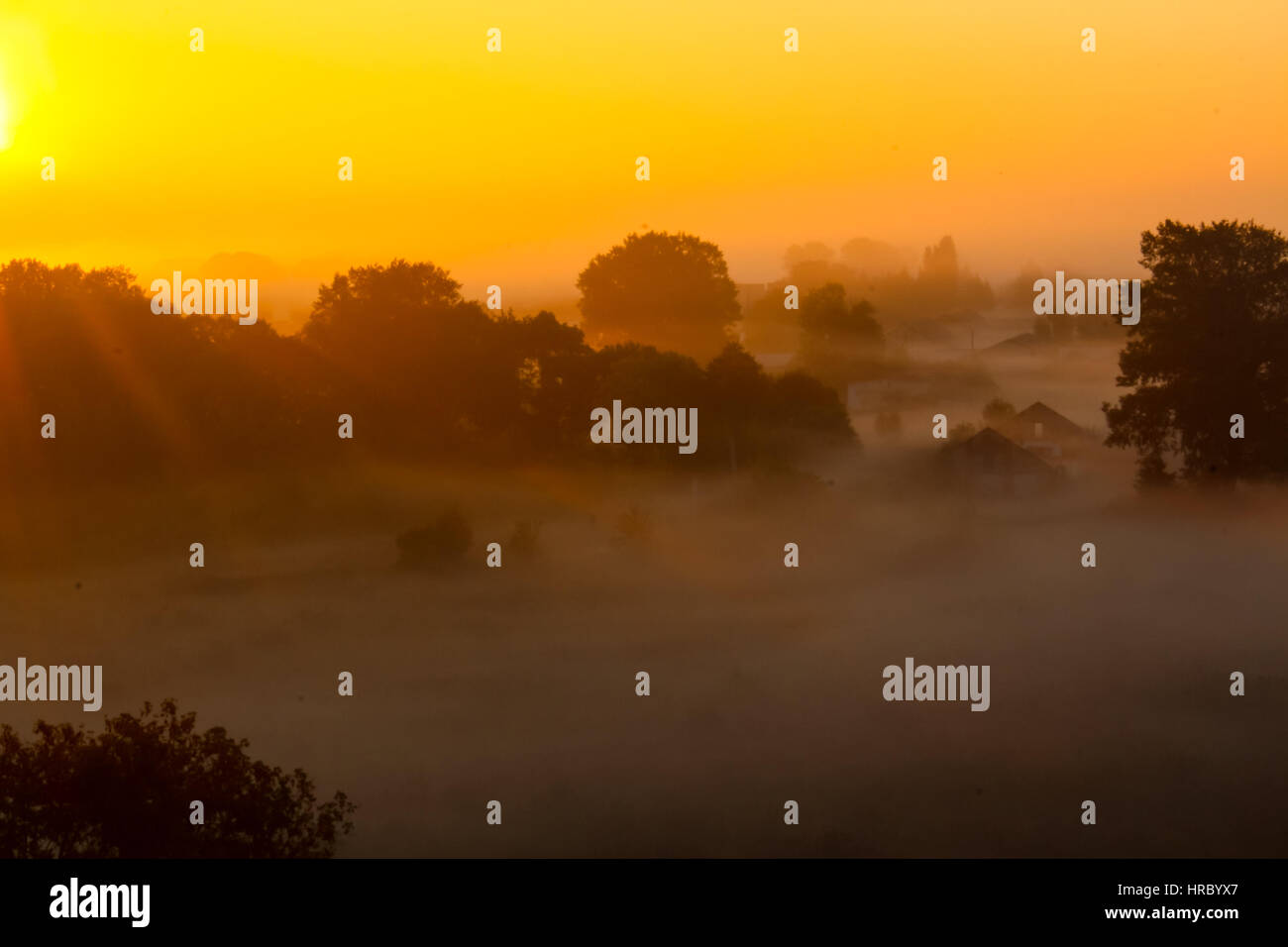 Sunset landscape. Horizon at sunset. Red black paint Stock Photo - Alamy