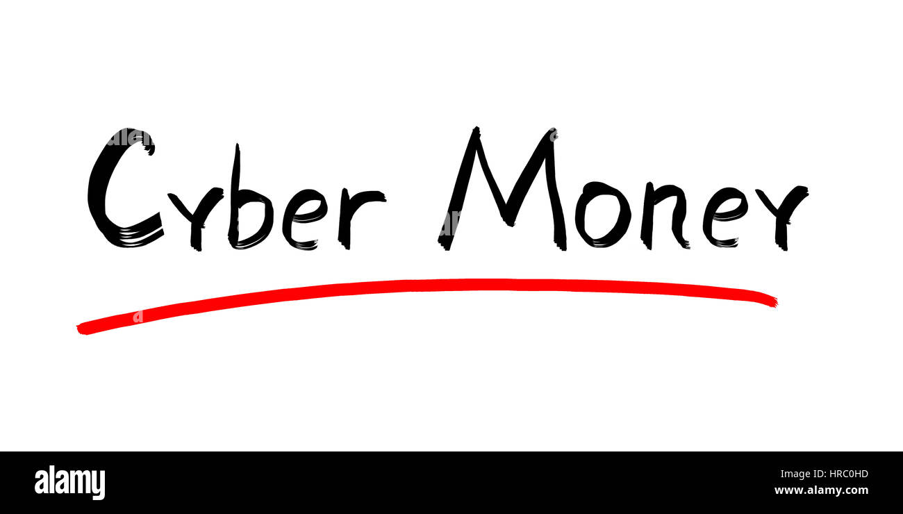 Cyber money, isolated calligraphy lettering, word design template Stock ...