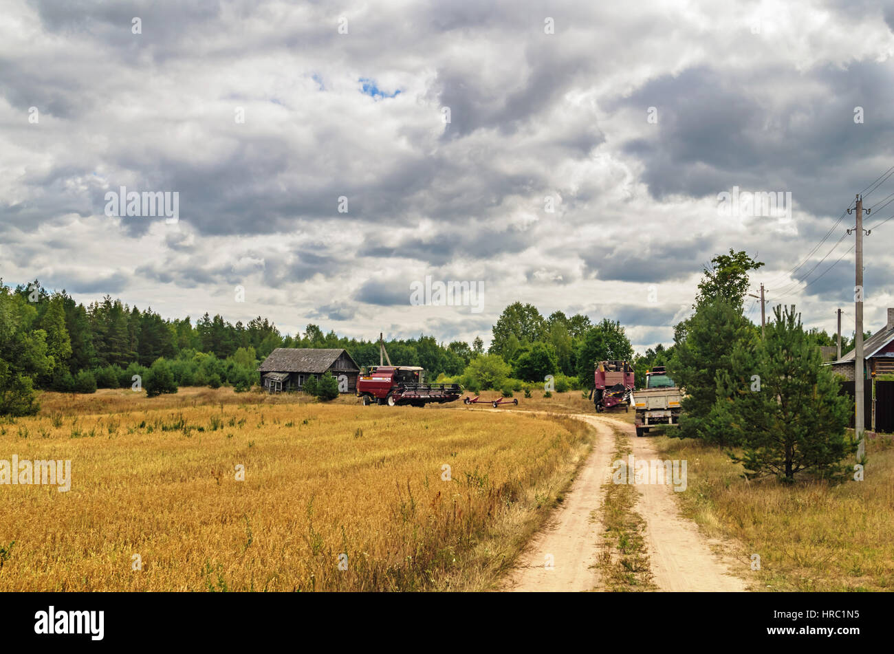 Cleaning agricultural field by harvester Stock Photo - Alamy
