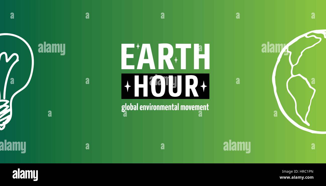 Earth Hour Movement. Horizontal green banner with light bulb, text and ...