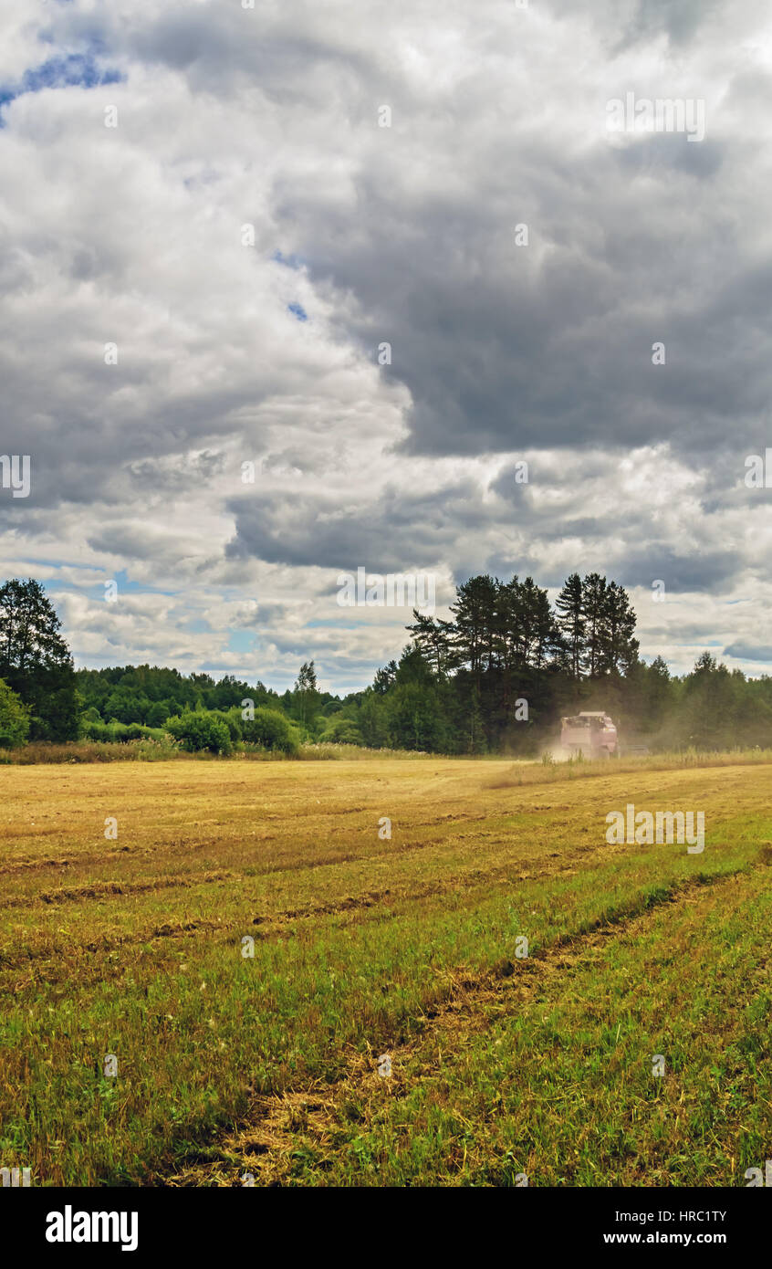 Cleaning agricultural field by harvester Stock Photo - Alamy