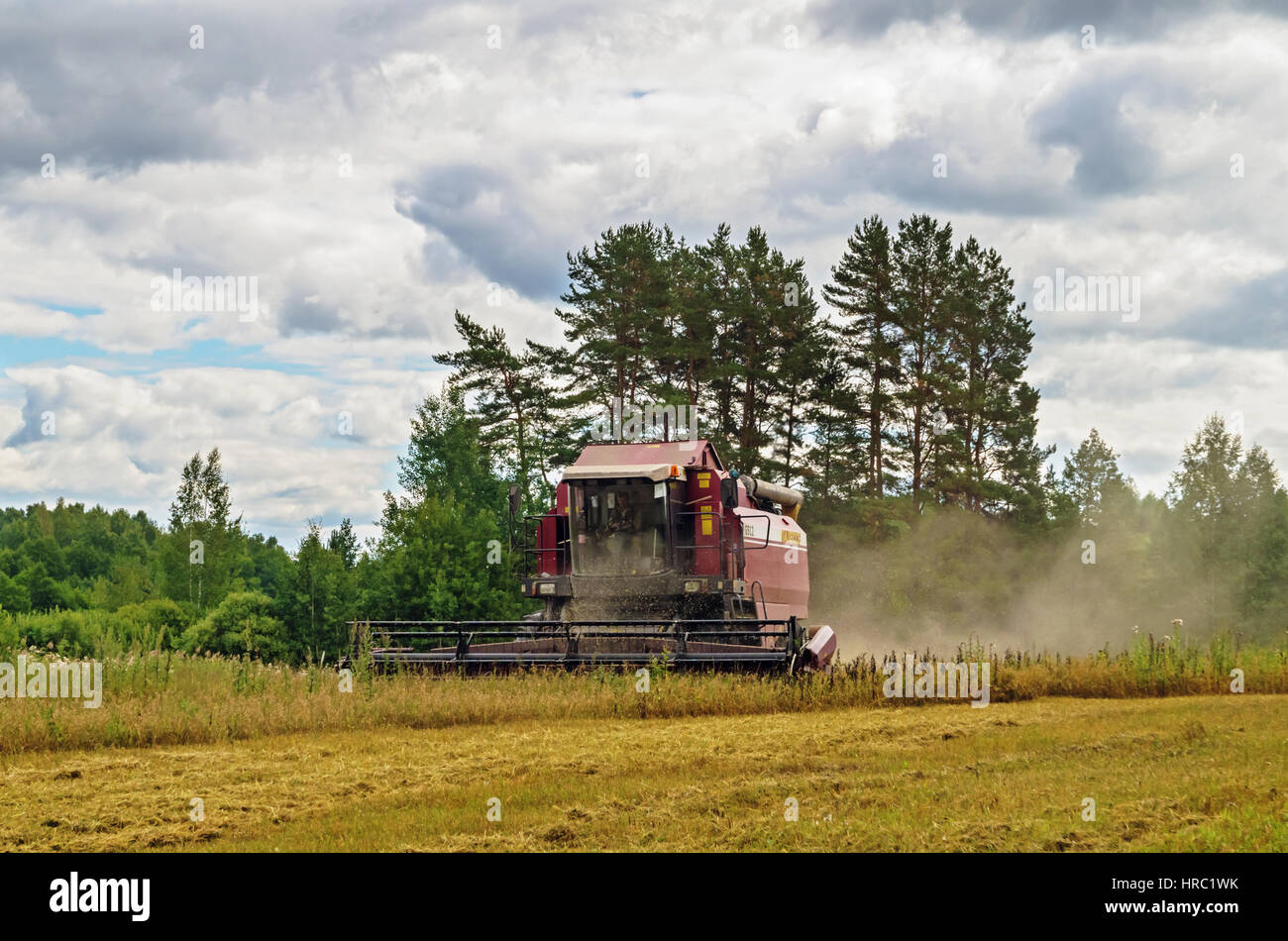 Cleaning agricultural field by harvester Stock Photo - Alamy